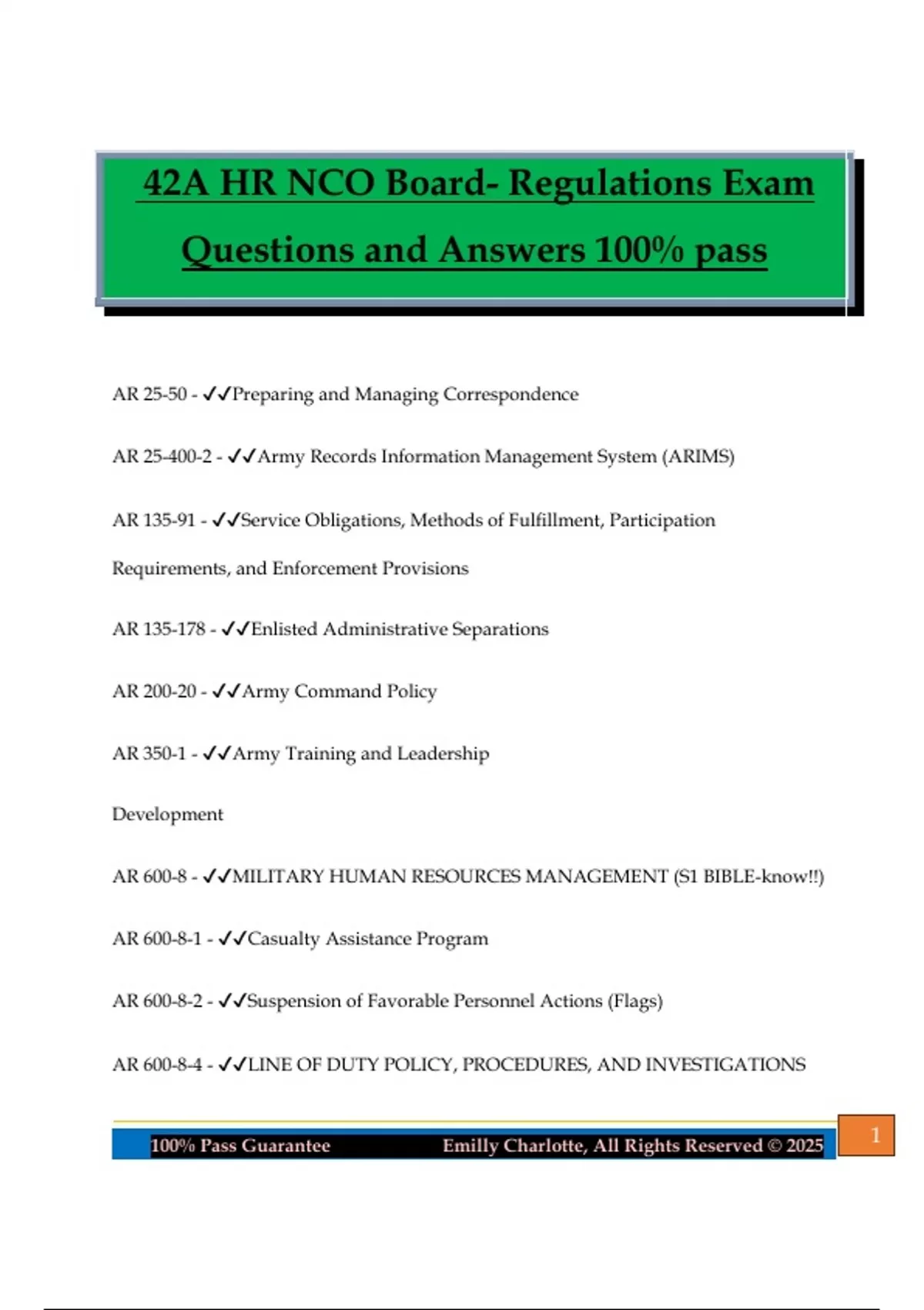 42A HR NCO Board- Regulations Exam Questions and Answers 100% pass ...