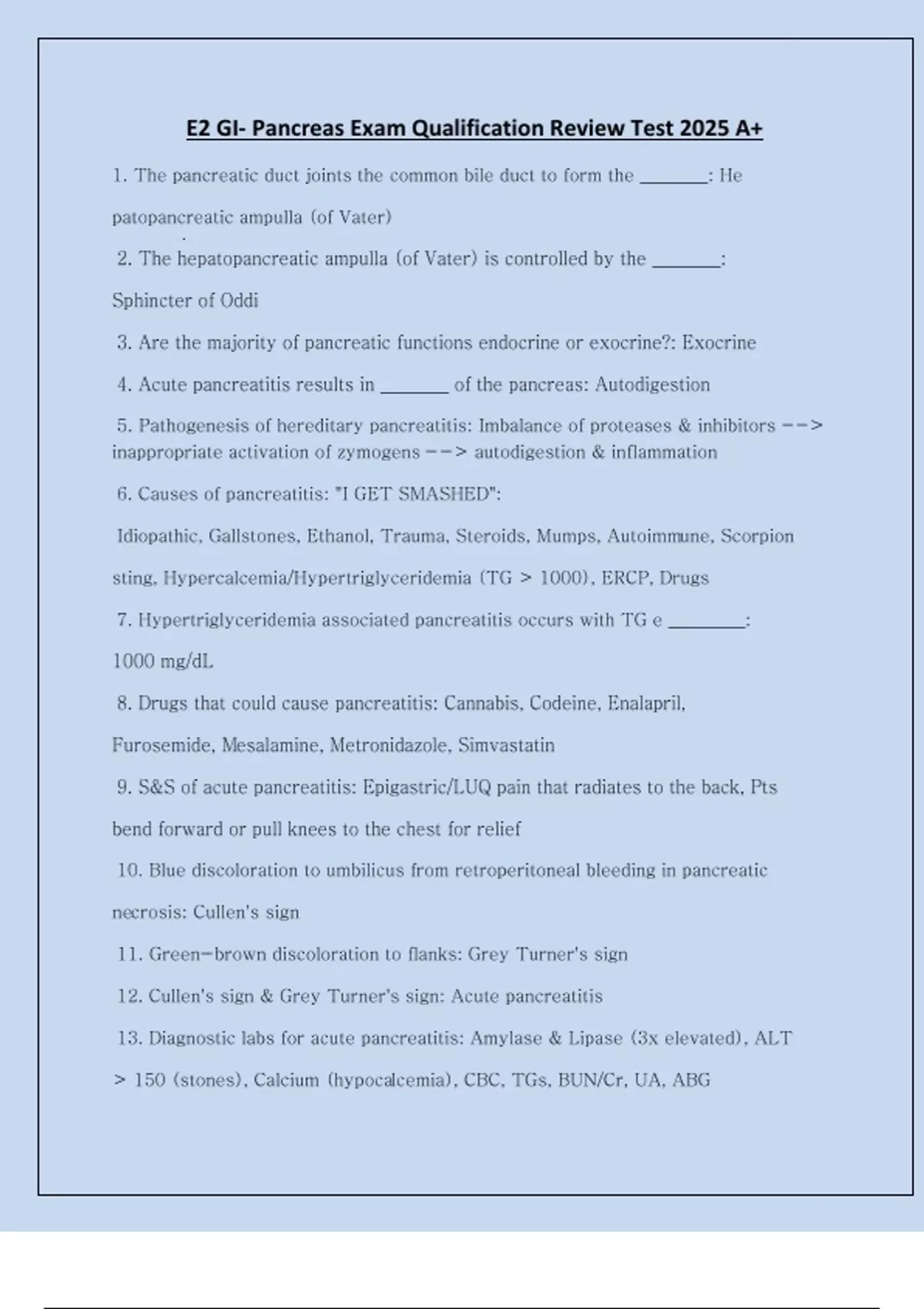 E2 GI- Pancreas Exam Qualification Review Test 2025 A+ - E2 GI ...