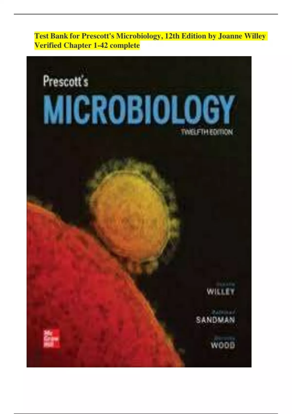 Test Bank for Prescott's Microbiology 12th Edition by Joanne Willey ...