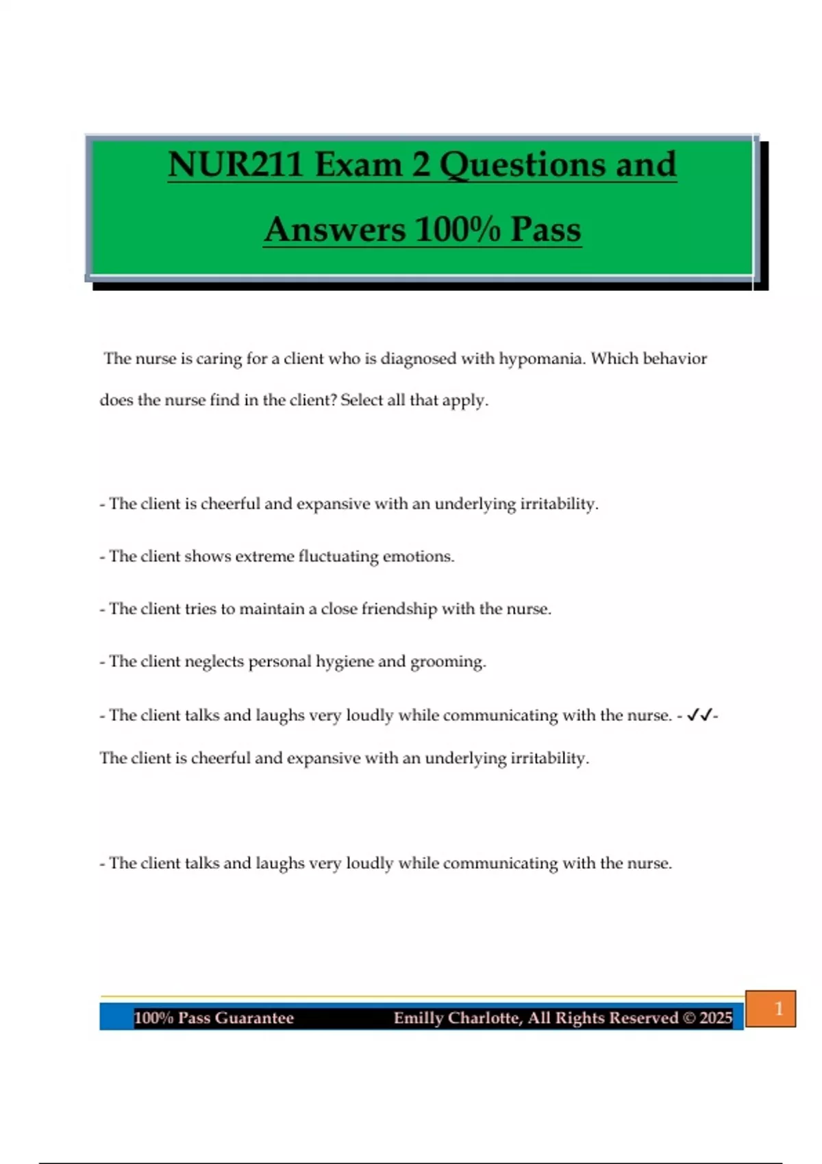 NUR211 Exam 2 Questions and Answers 100% Pass - NUR 211 - Stuvia US