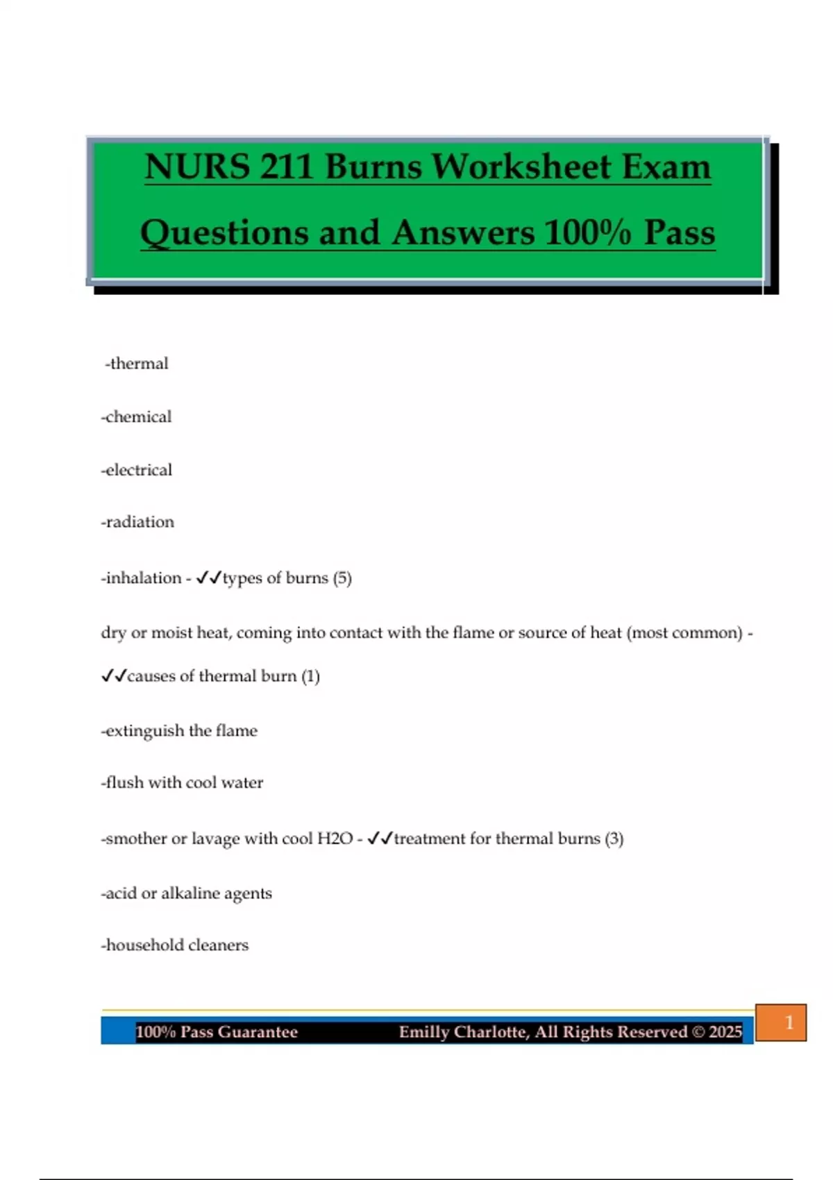 NURS 211 Burns Worksheet Exam Questions and Answers 100% Pass - NUR 211 ...