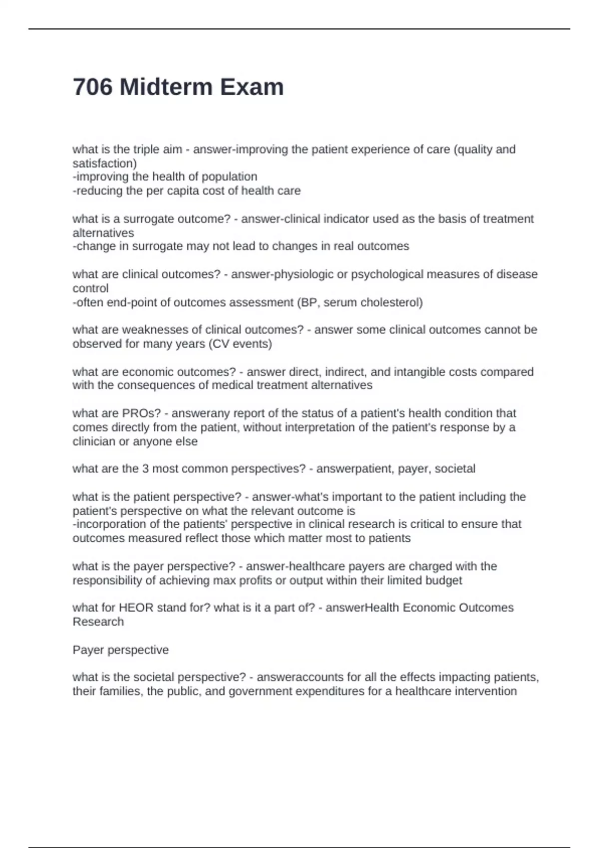 706 Midterm Exam Questions and Answers 2025 - Mha 706 - Stuvia US