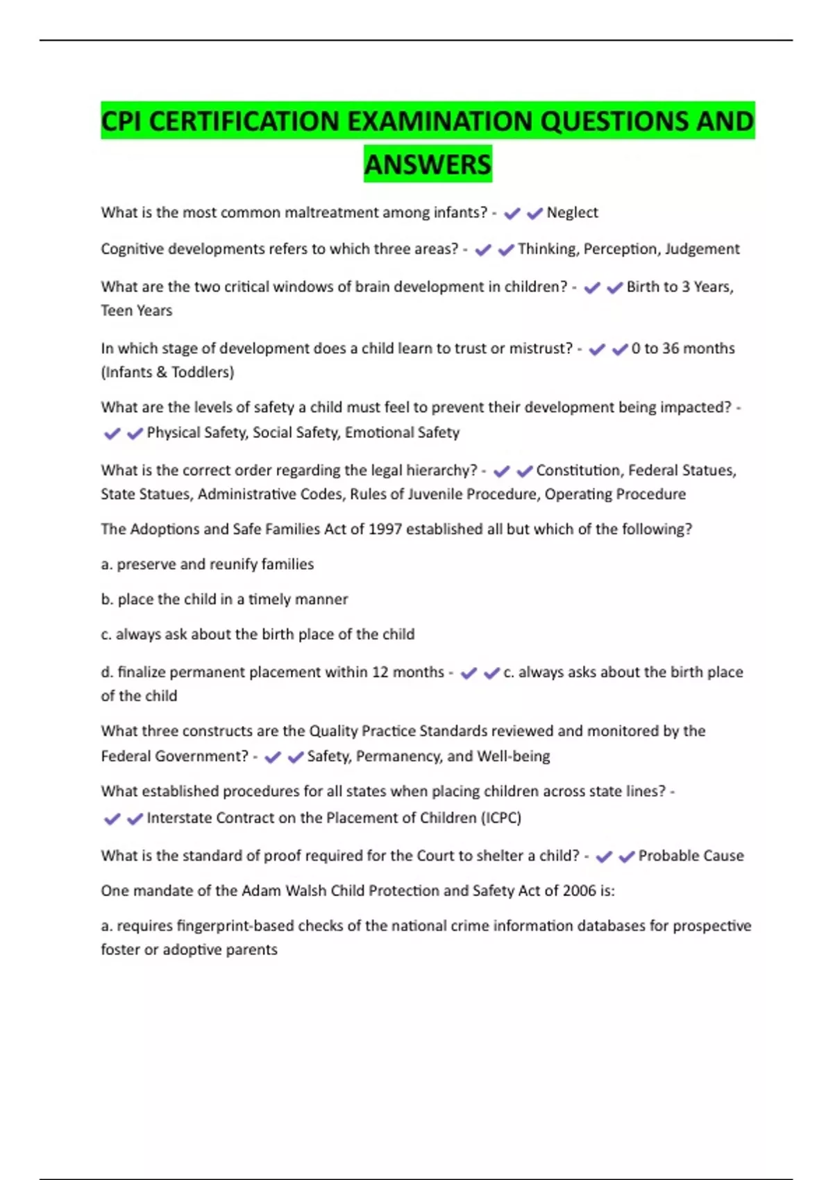 CPI prep ASSESSMENT GUIDE WITH VERIFIED ANSWERS (the latest quizzes)|A+ ...