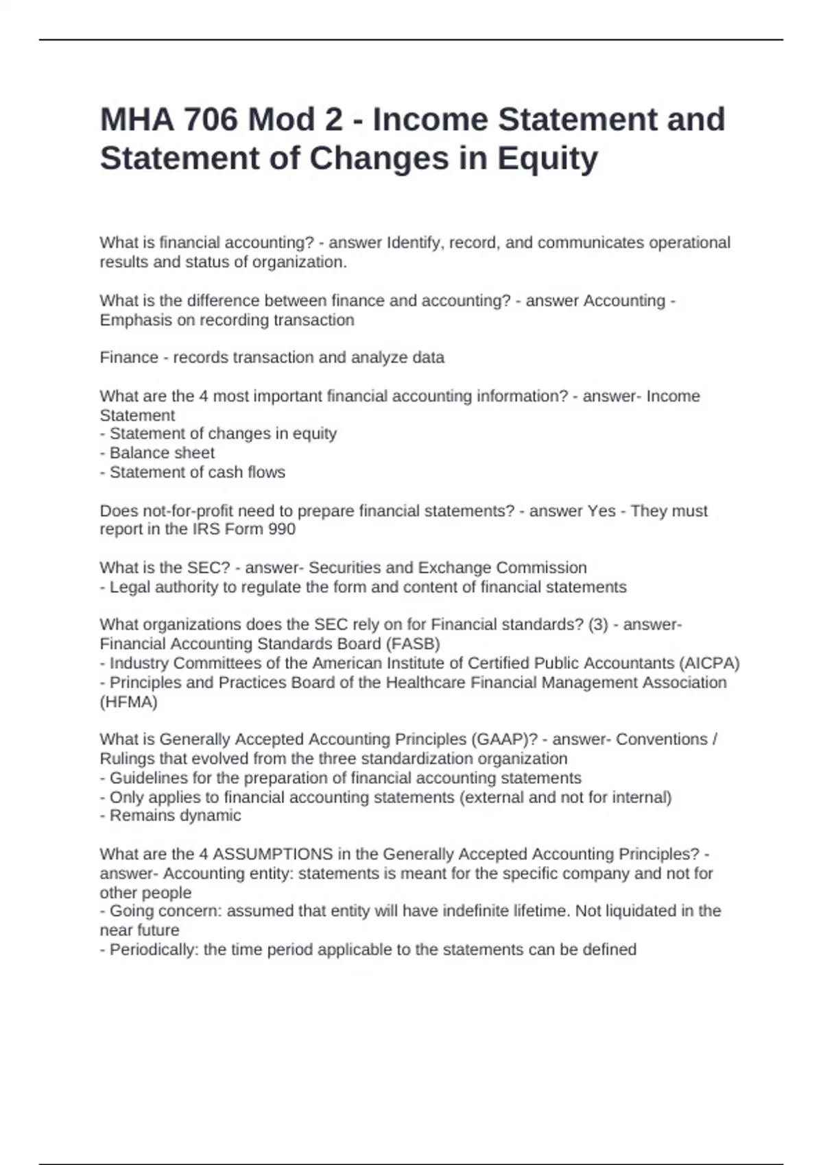 MHA 706 Mod 2 - Income Statement and Statement of Changes in Equity ...