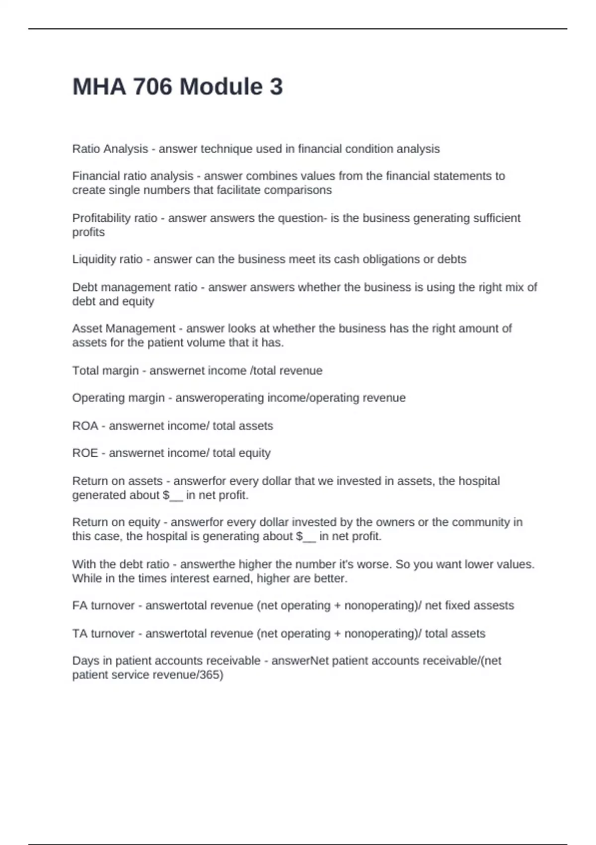 MHA 706 Module 3 Questions and Answers Rated A+ - Mha 706 - Stuvia US