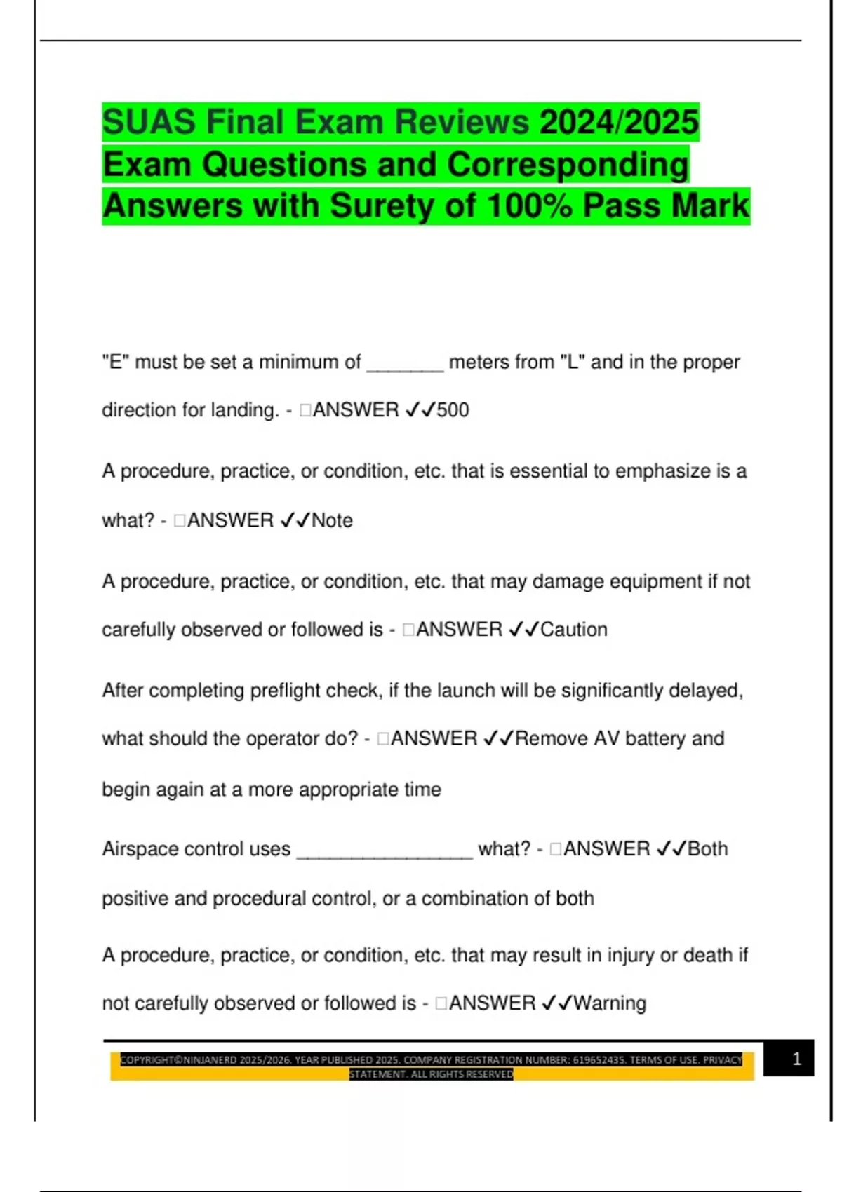 SUAS Final Exam Reviews 2024/2025 Exam Questions and Corresponding Answers with Surety of 100% ...