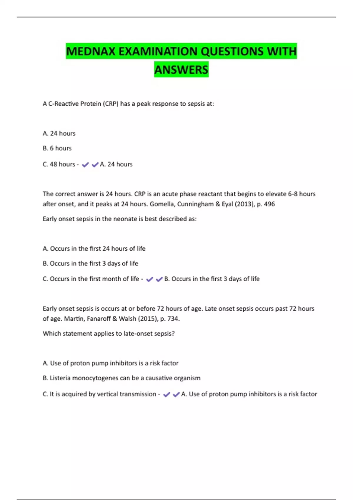 MEDNAX prep assessment guide(the latest quizzes) AND VERIFIED ANSWERS ...