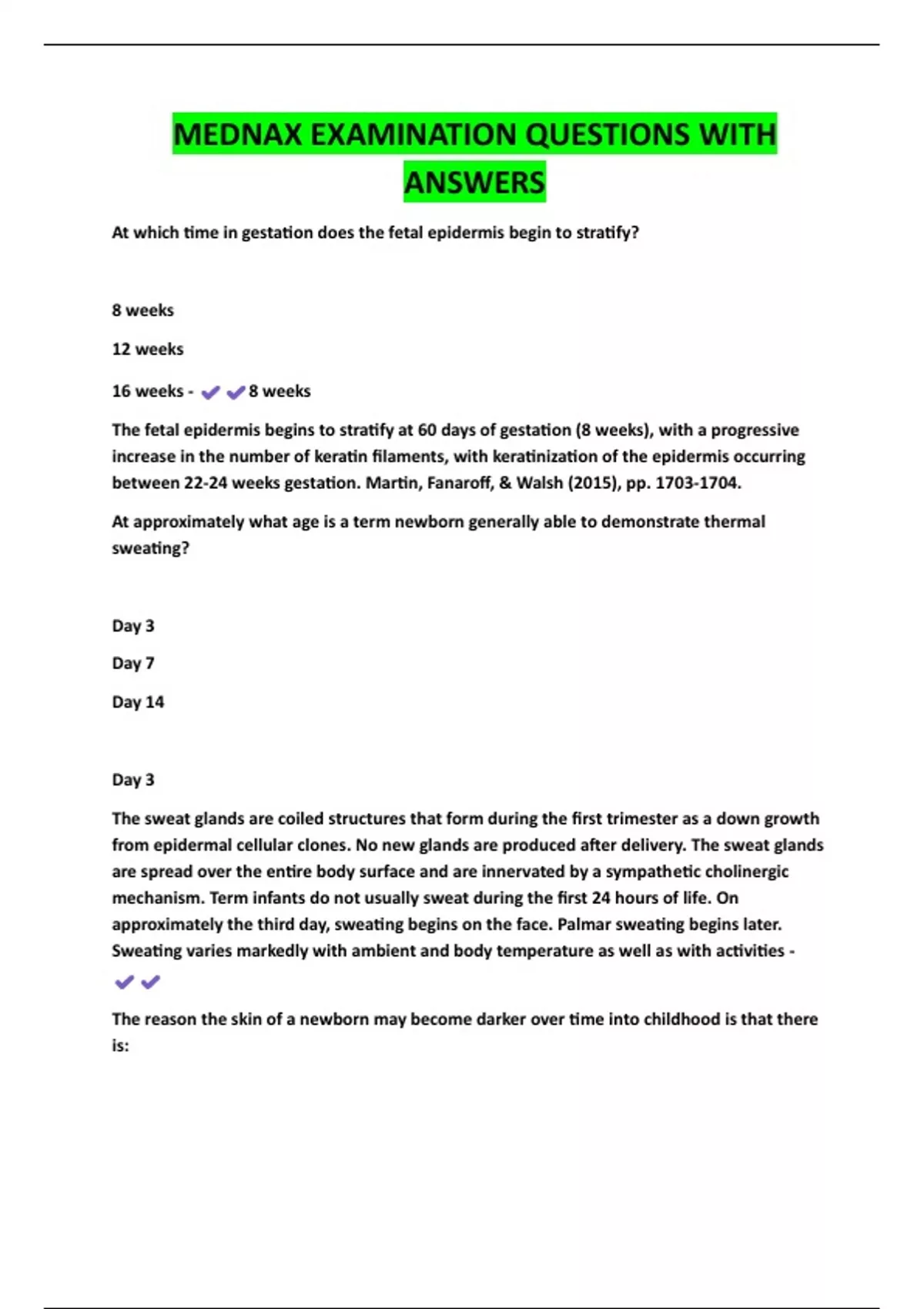 MEDNAX EXAMINATION QUESTIONS WITH ANSWERS - MEDX - Stuvia US