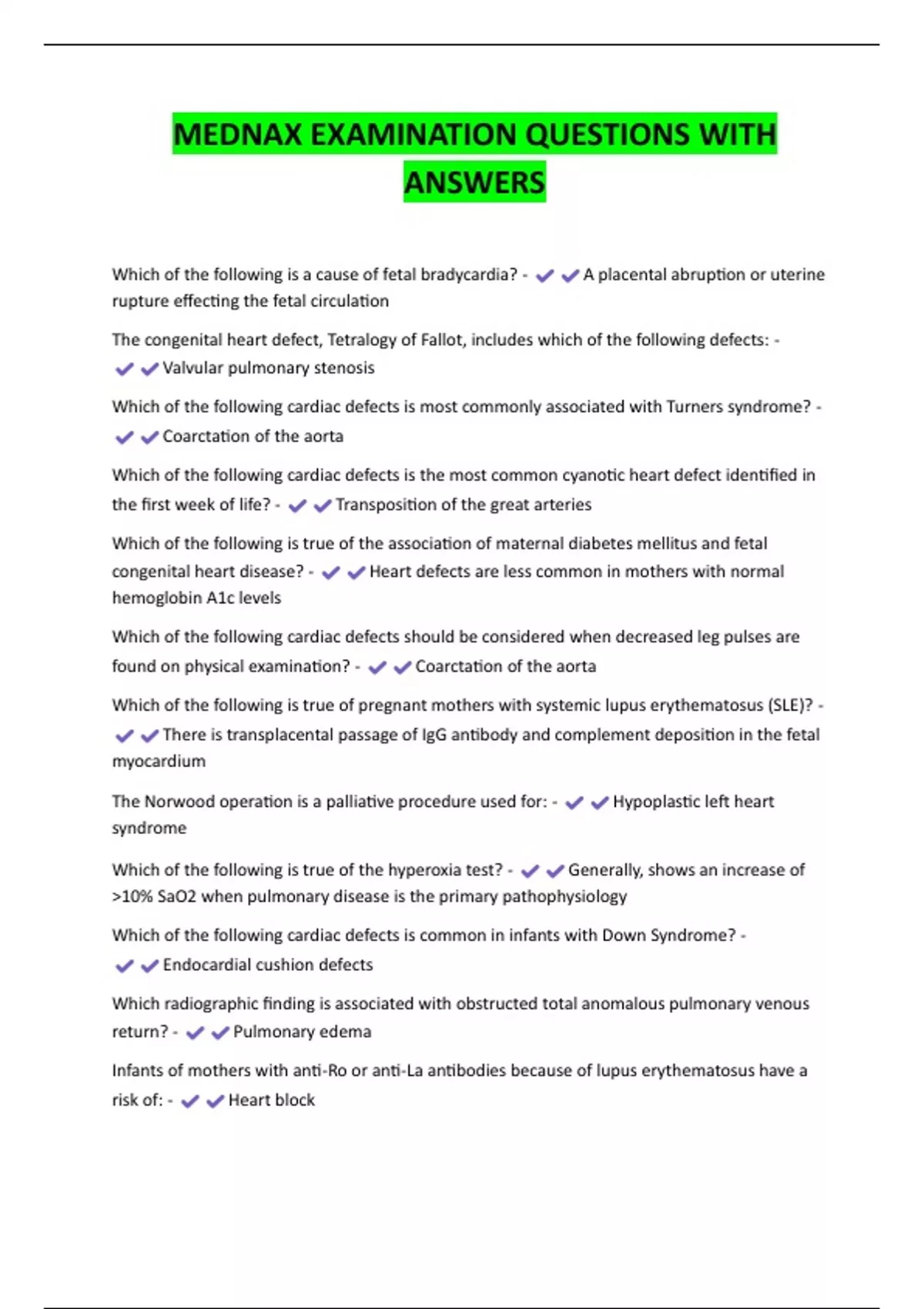 MEDNAX EXAMINATION QUESTIONS WITH ANSWERS - MEDX - Stuvia US