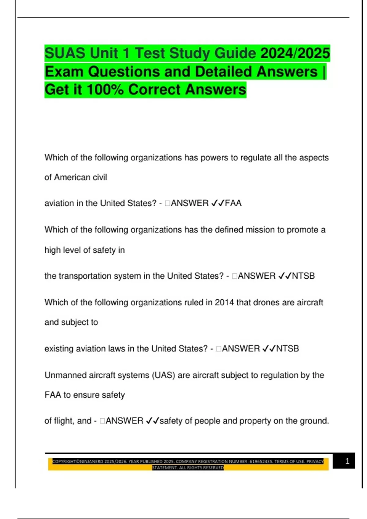 SUAS Unit 1 Test Study Guide 2024/2025 Exam Questions and Detailed ...
