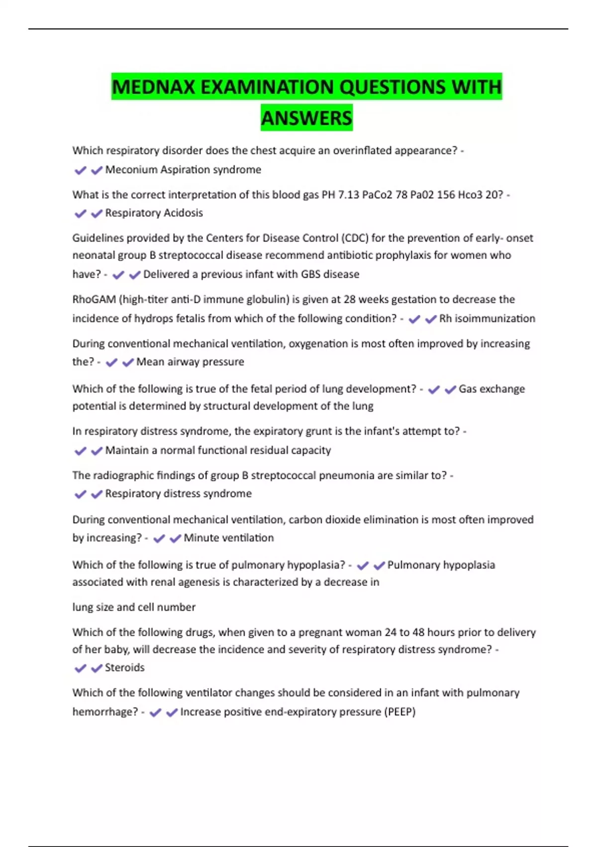 MEDNAX EXAMINATION QUESTIONS WITH ANSWERS - MEDX - Stuvia US