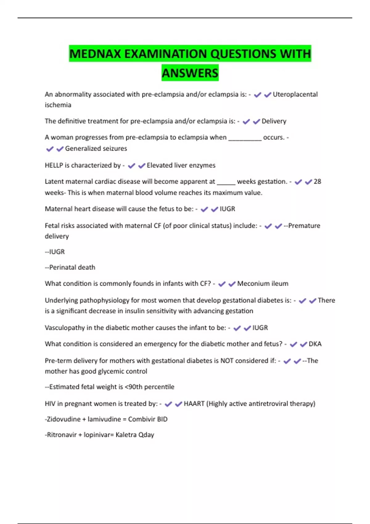 MEDNAX EXAMINATION QUESTIONS WITH ANSWERS - MEDX - Stuvia US