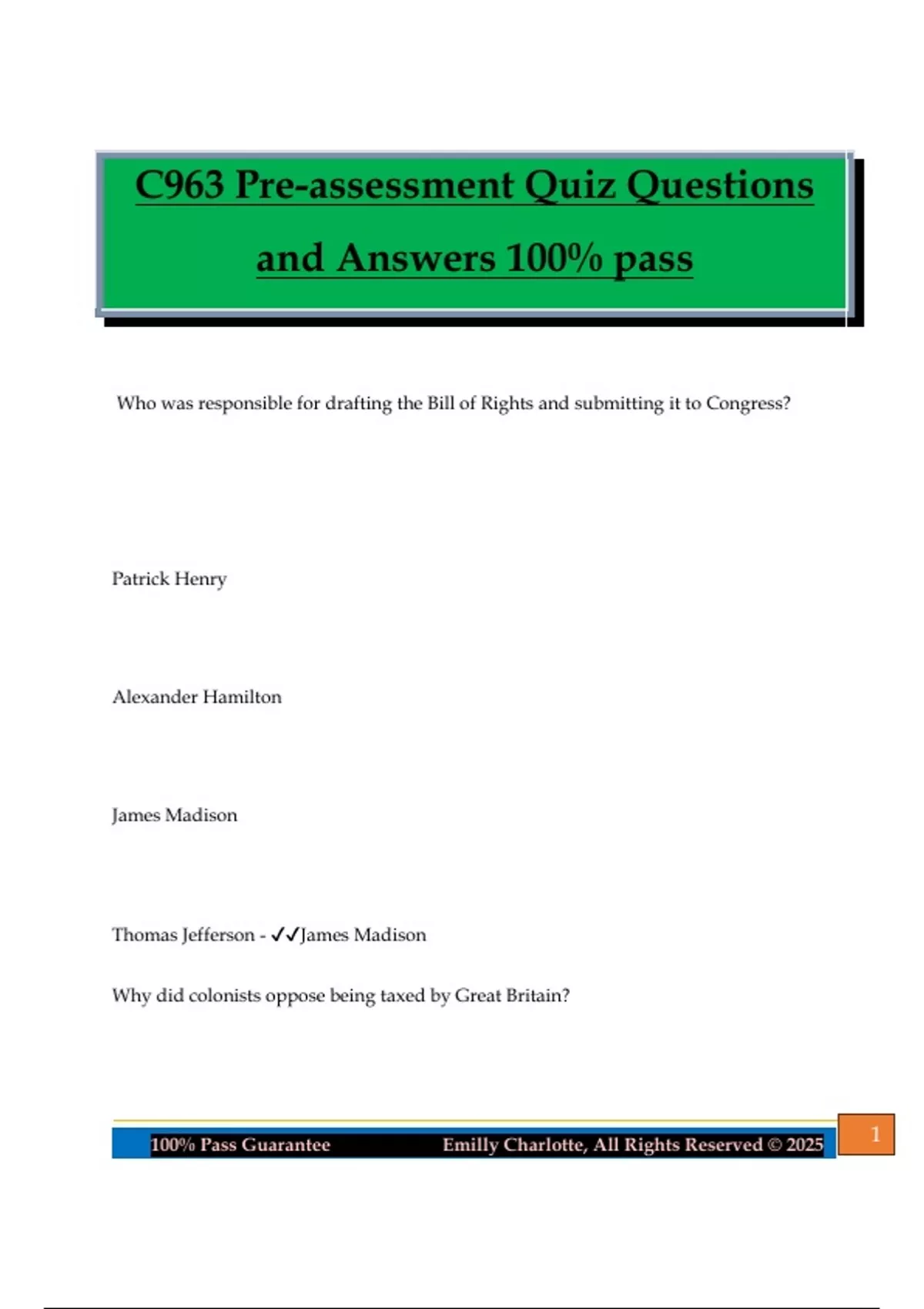 C963 Pre-assessment Quiz Questions and Answers 100% pass - WGU C963 ...