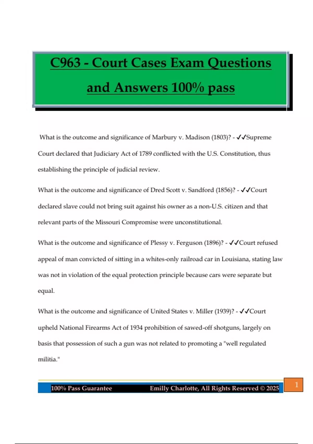 C963 - Court Cases Exam Questions and Answers 100% pass - WGU C963 - Stuvia US