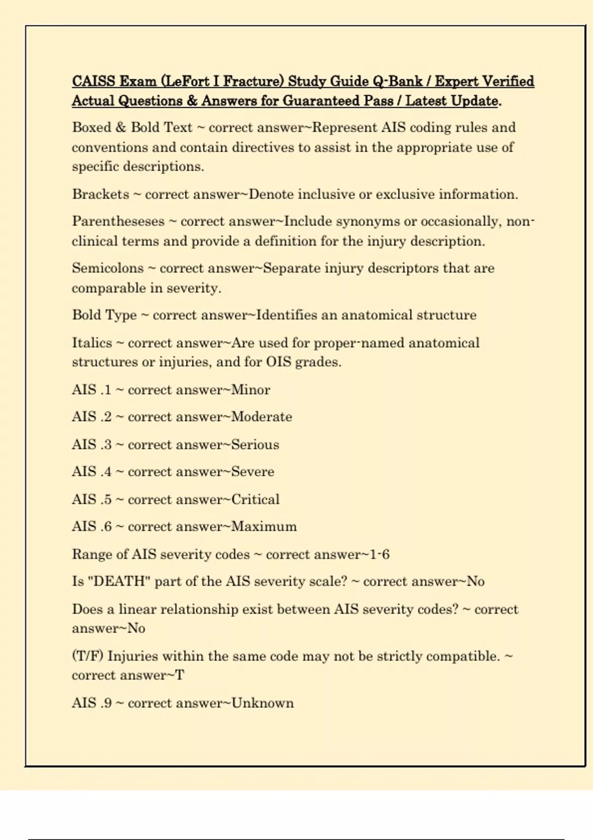 CAISS Exam (LeFort I Fracture) Study Guide Q-Bank / Expert Verified ...