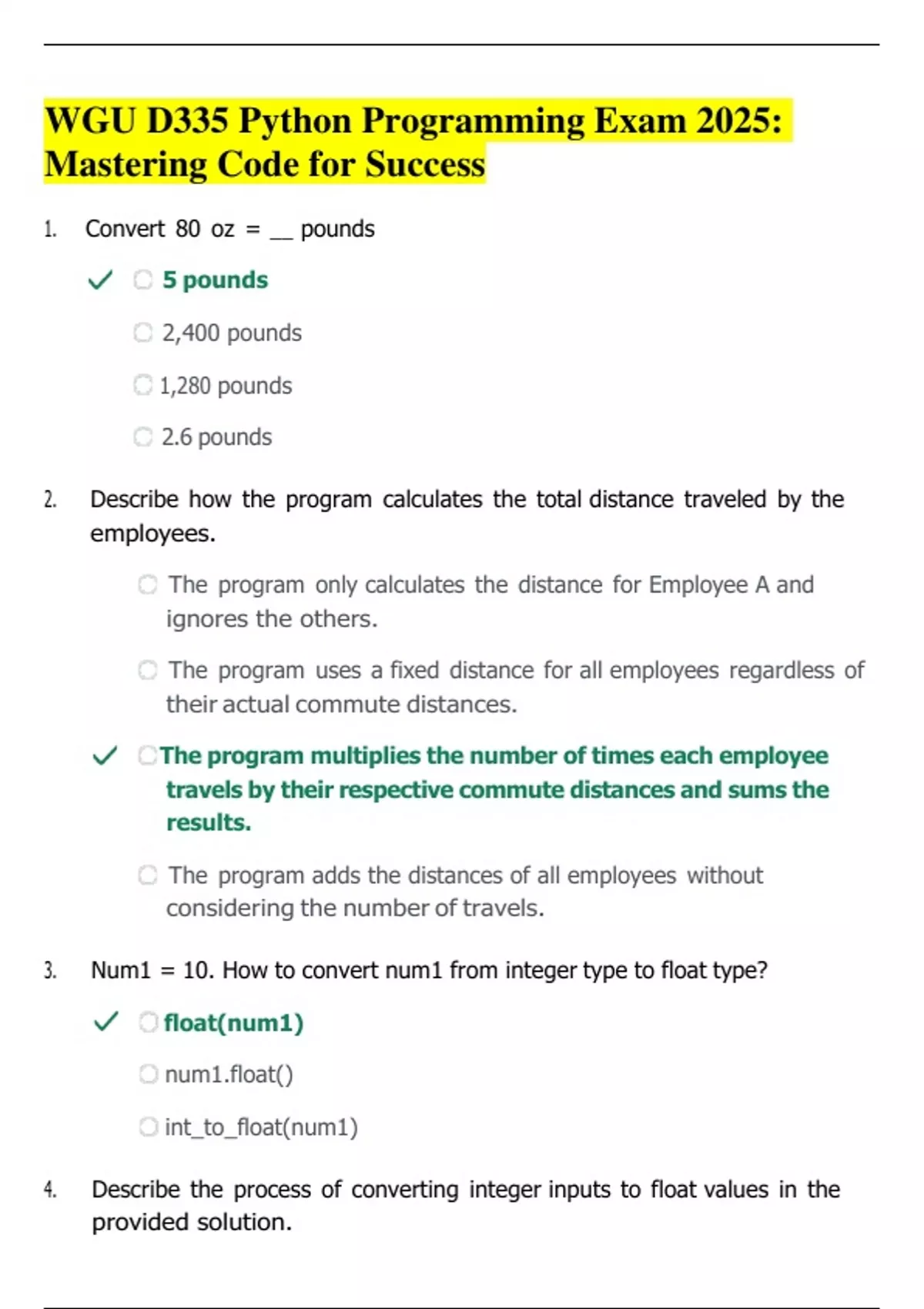 WGU D335 Python Programming Exam 2025: Mastering Code for Success - WGU D335 Python Programming ...