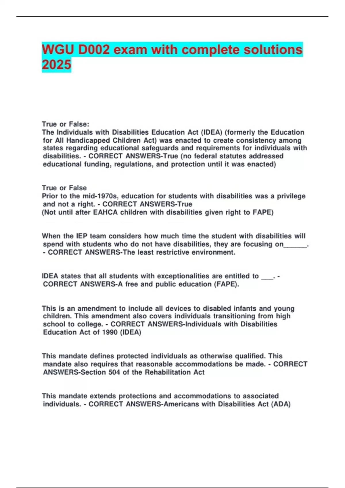 WGU D002 exam with complete solutions 2025. - WGU D - Stuvia US