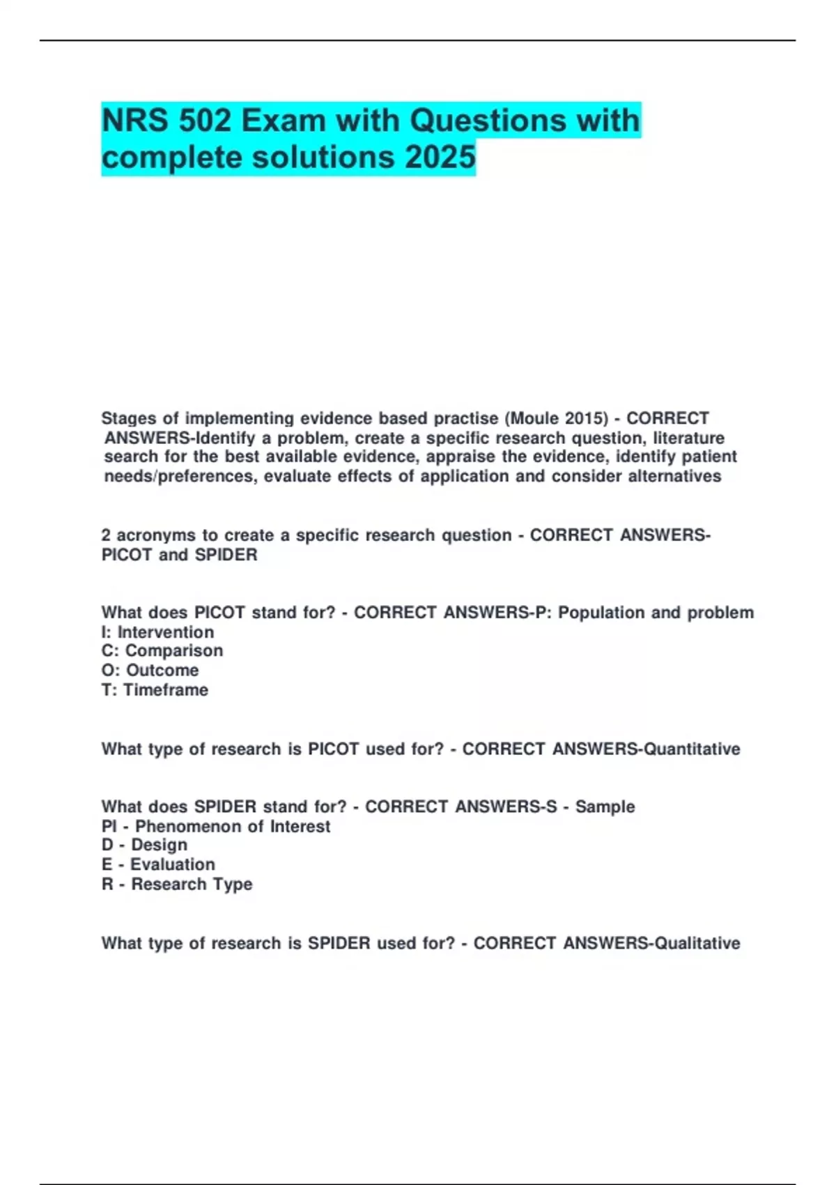 NRS 502 Exam with Questions with complete solutions 2025. - NRS 502 ...