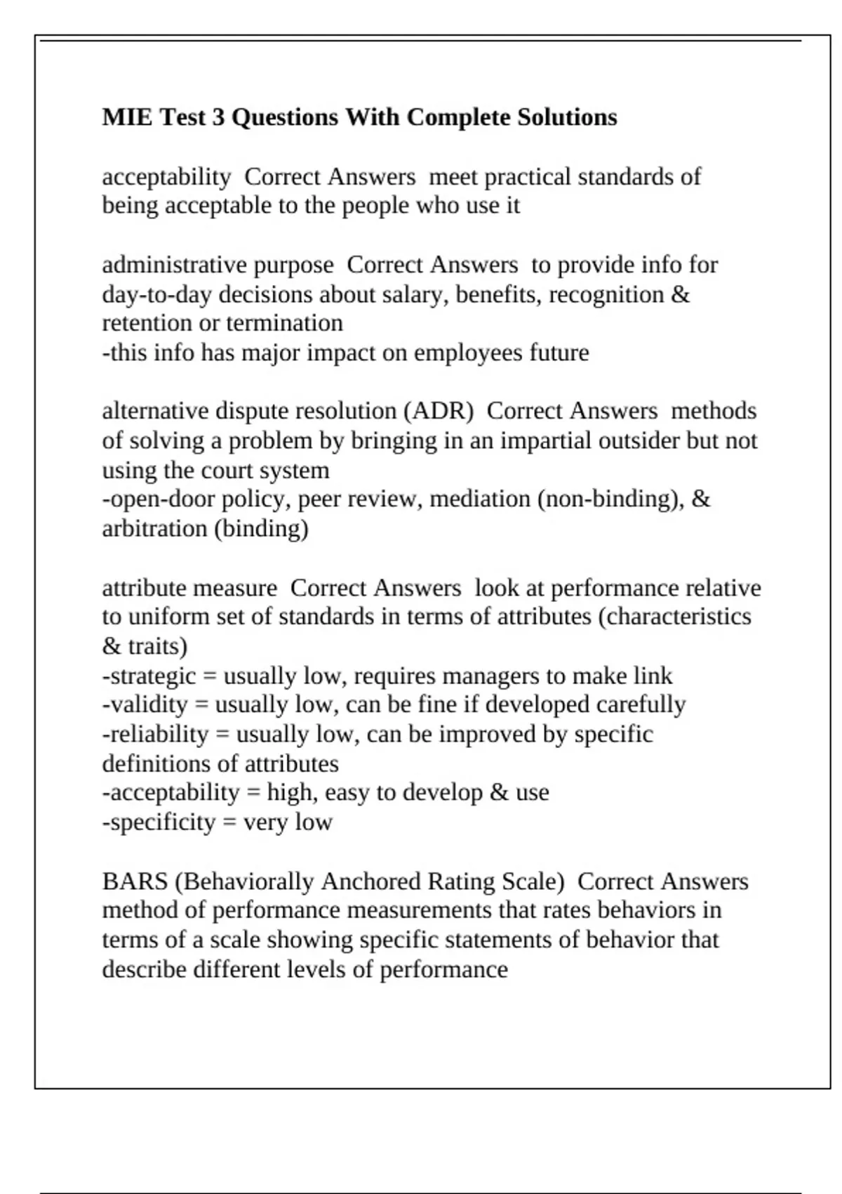 MIE Test 3 Questions With Complete Solutions - MIE - Stuvia US