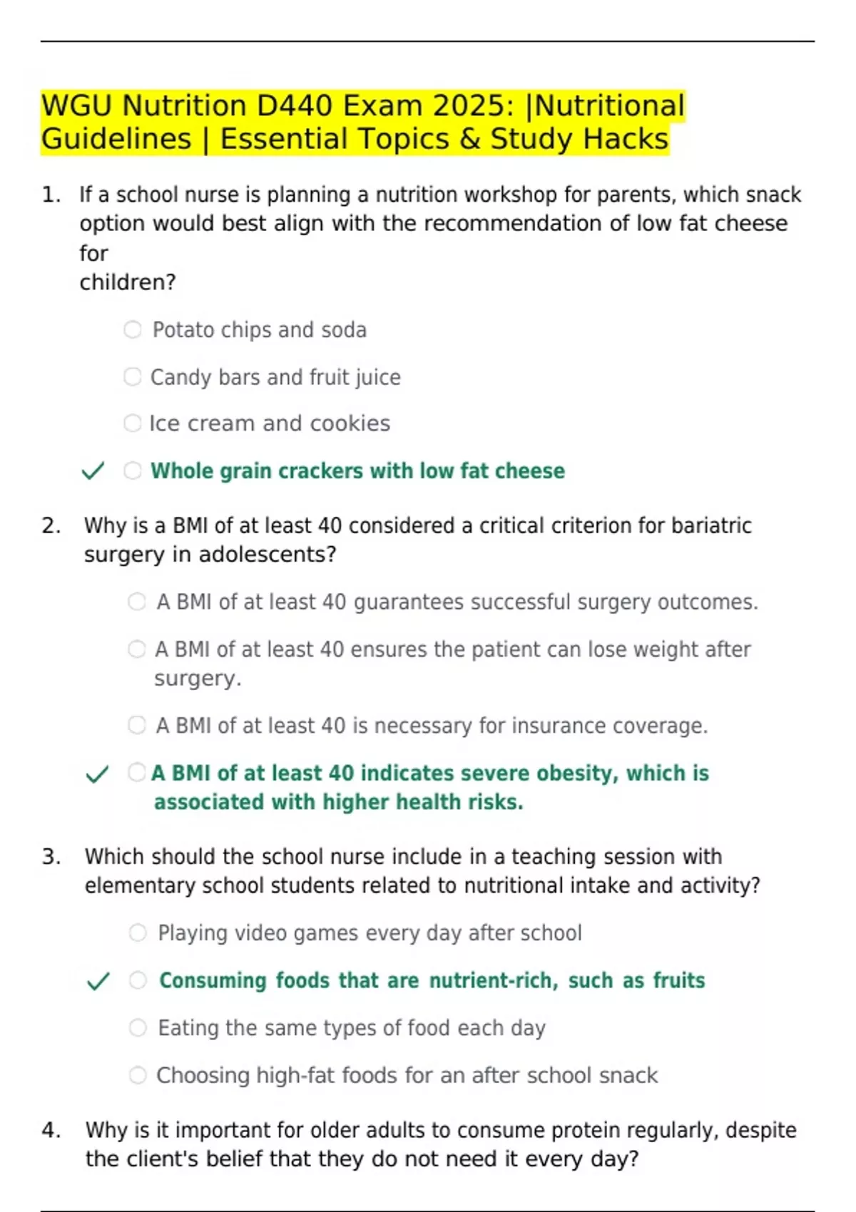 WGU Nutrition D440 Exam 2025: |Nutritional Guidelines | Essential ...