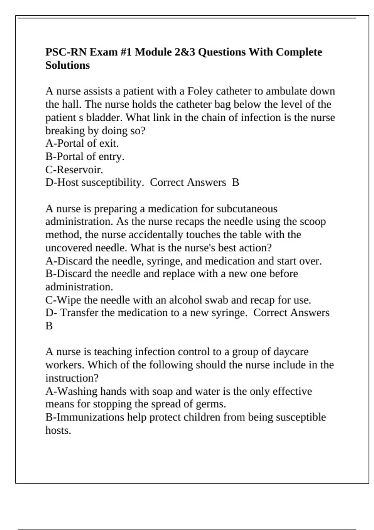 PSC-RN Exam #1 Module 2&3 Questions With Complete Solutions - PSC-RN - Stuvia US