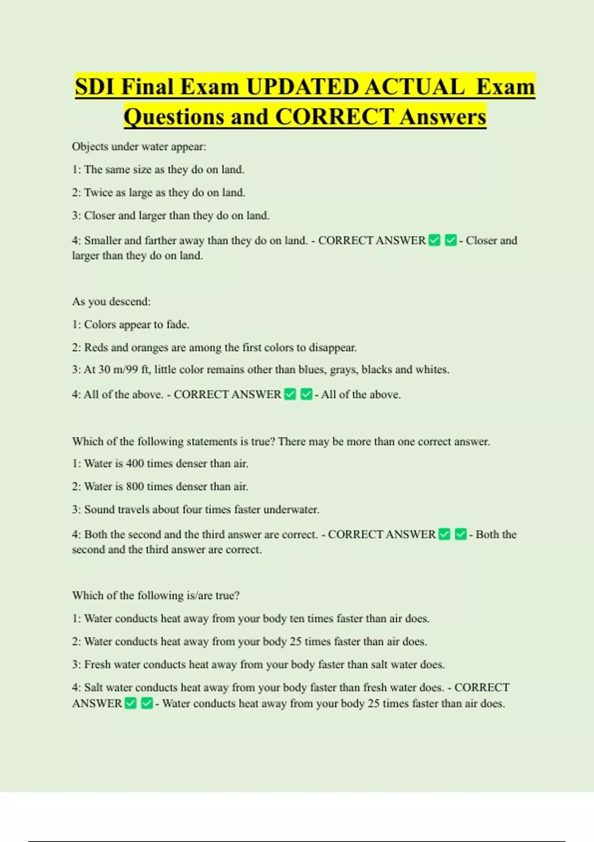 SDI Final Exam UPDATED ACTUAL Exam Questions and CORRECT Answers - SDI ...