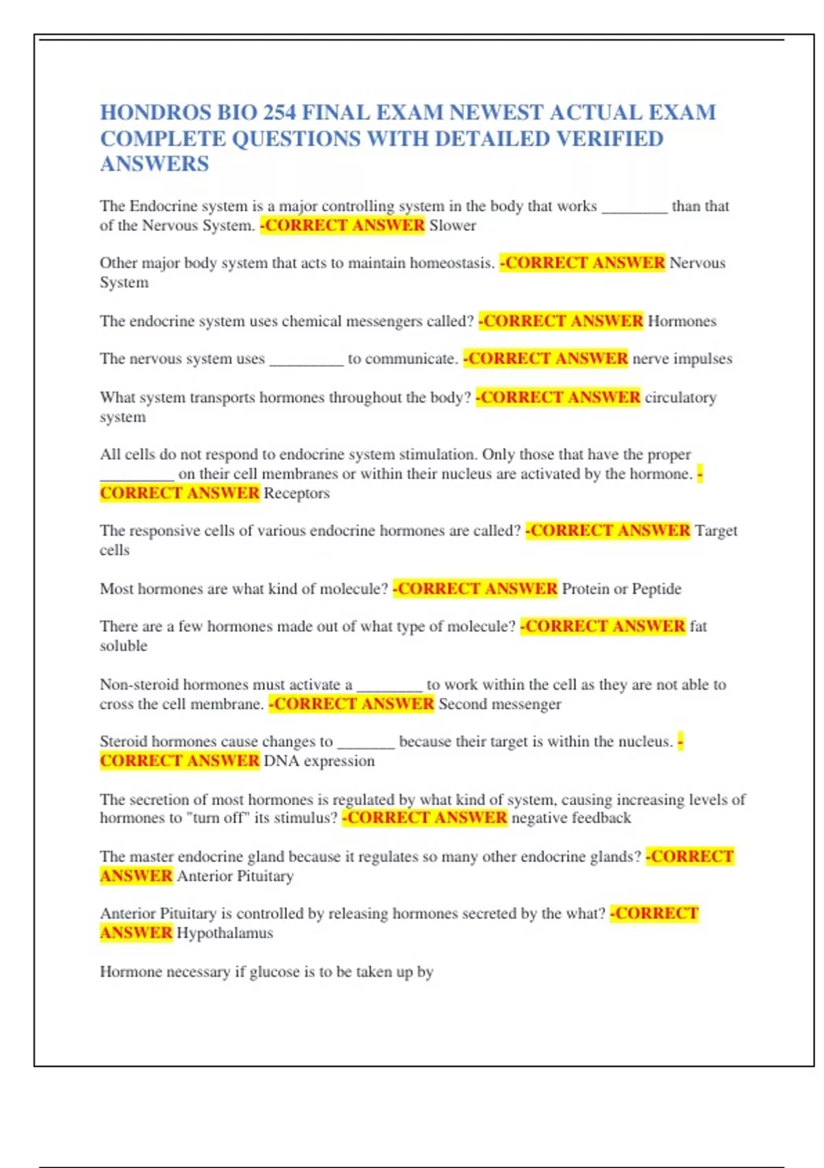 HONDROS BIO 117 FINAL EXAM NEWEST 2024 ACTUAL EXAM COMPLETE QUESTIONS ...