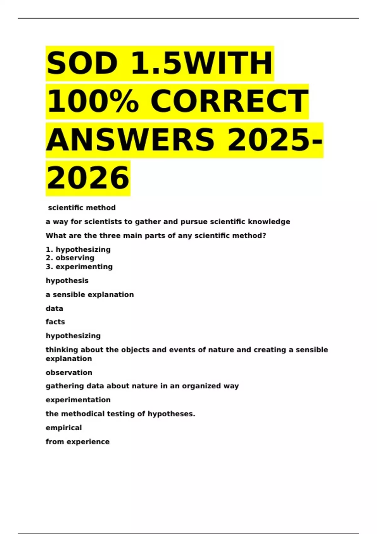SOD 1.5WITH 100- CORRECT ANSWERS - SOD theory - Stuvia US