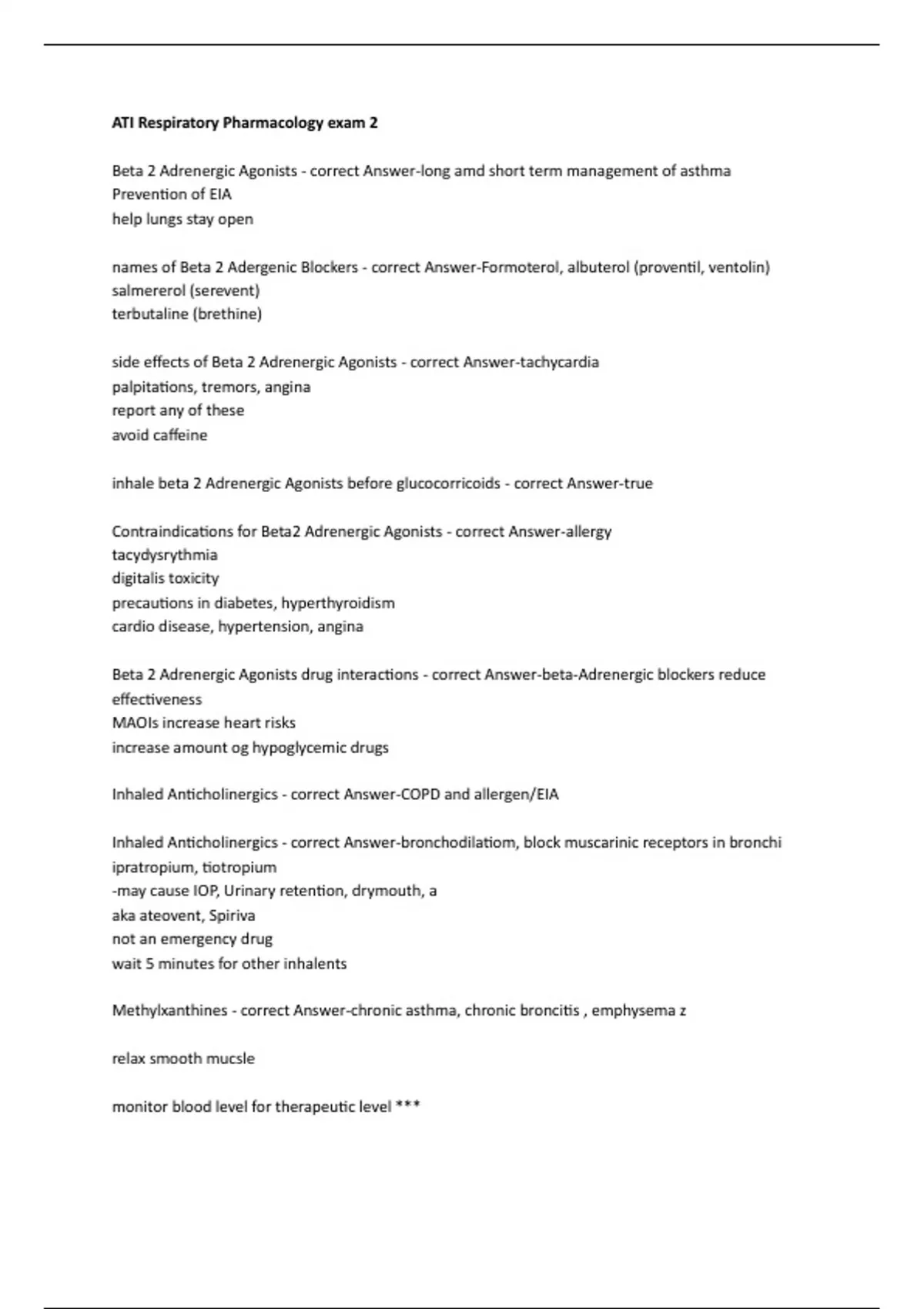 ATI Respiratory Pharmacology exam 2 - Nursing 101 - Stuvia US