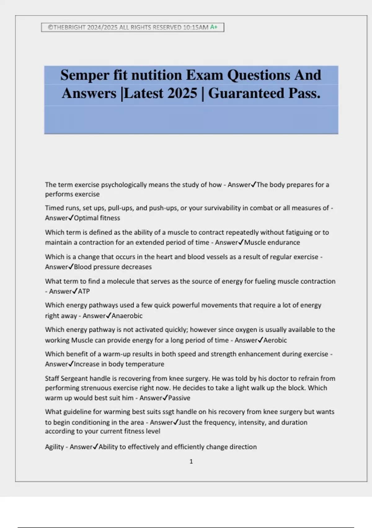 Semper fit nutition Exam Questions And Answers |Latest 2025 ...