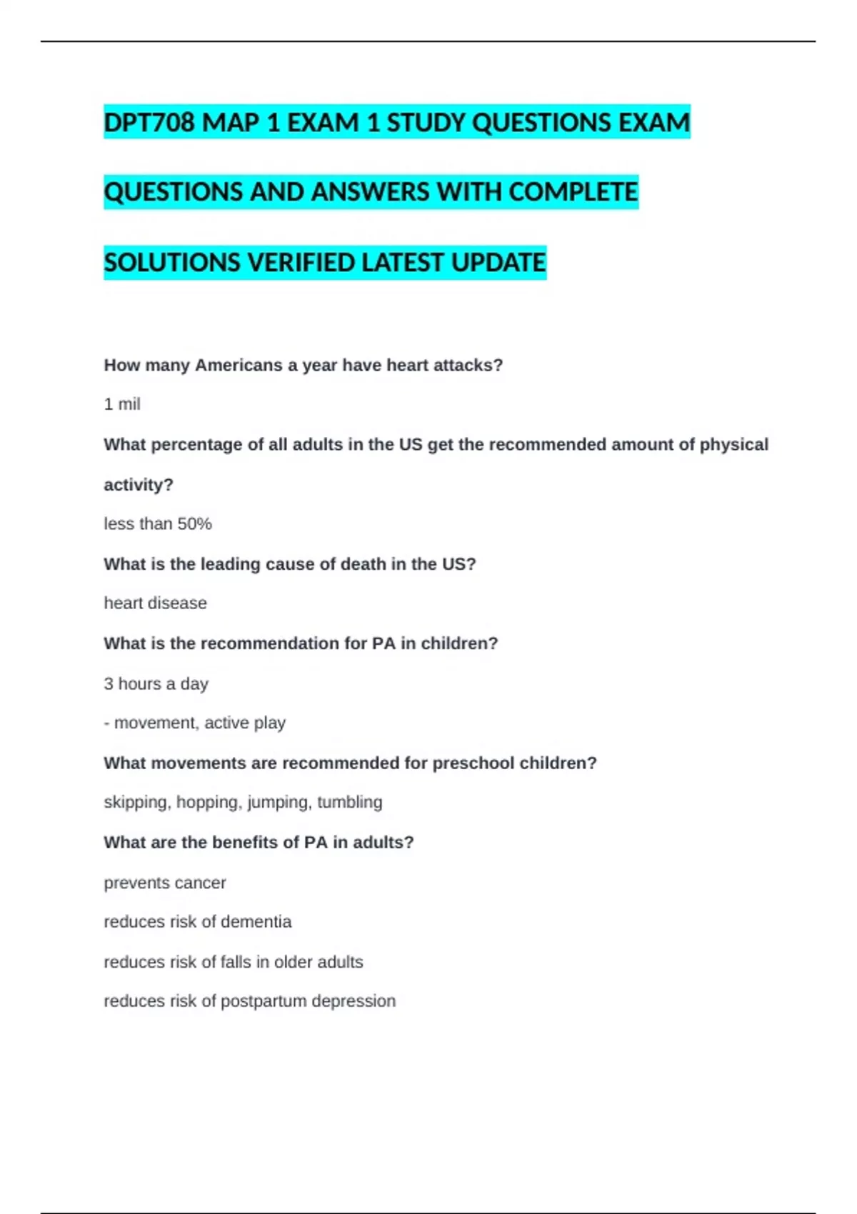 DPT708 MAP 1 EXAM 1 STUDY QUESTIONS EXAM QUESTIONS AND ANSWERS WITH ...