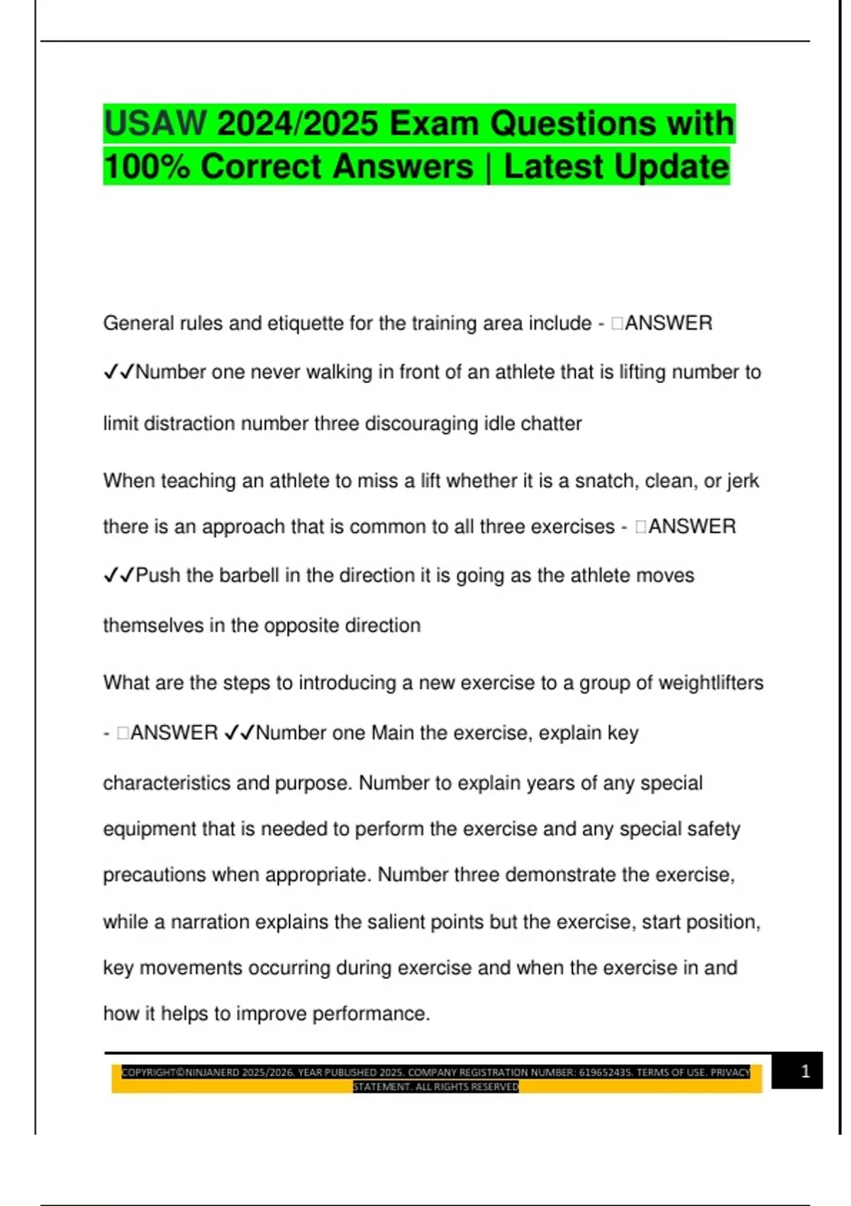 USAW 2024/2025 Exam Questions with 100% Correct Answers | Latest Update ...