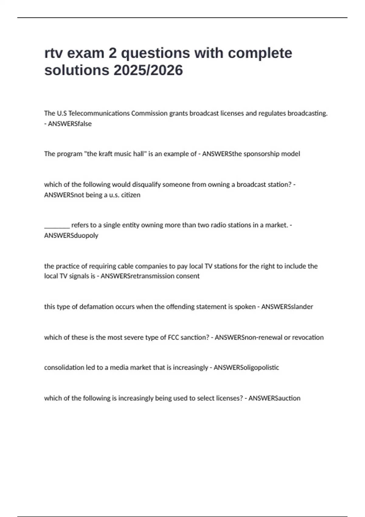 rtv exam 2 questions with complete solutions 2025/2026 - Rtv - Stuvia US