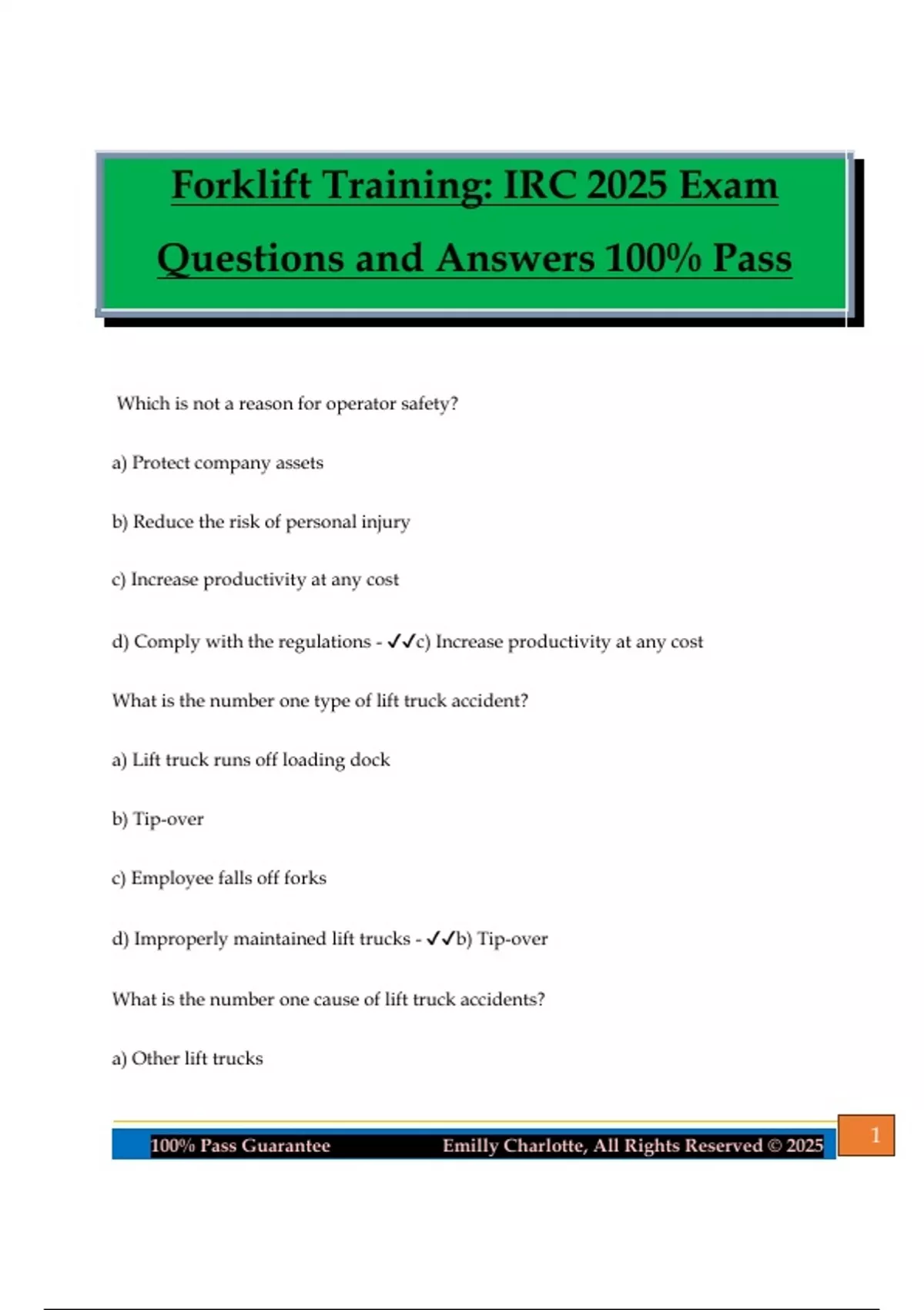 Forklift Training: IRC 2025 Exam Questions and Answers 100% Pass ...