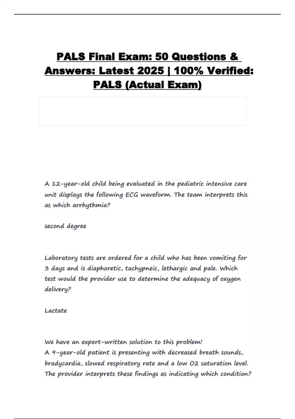 PALS Final Exam: 50 Questions & Answers: Latest 2025 | 100% Verified ...