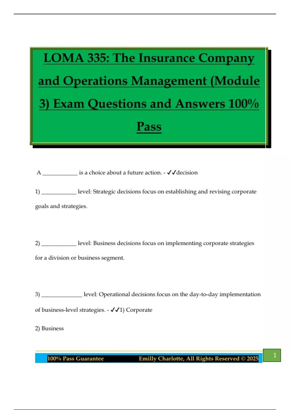 LOMA 335: The Insurance Company and Operations Management (Module 3 ...
