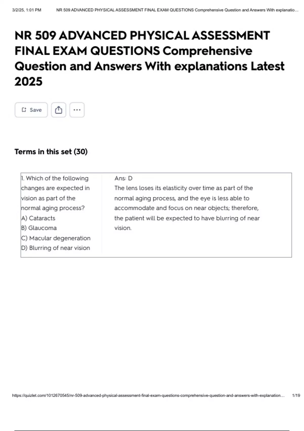 (NR 509)Advanced Physical Assessment: Final Exam Comprehensive Question ...