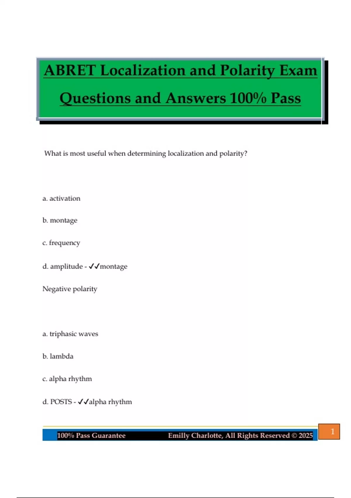 ABRET Localization and Polarity Exam Questions and Answers 100% Pass ...