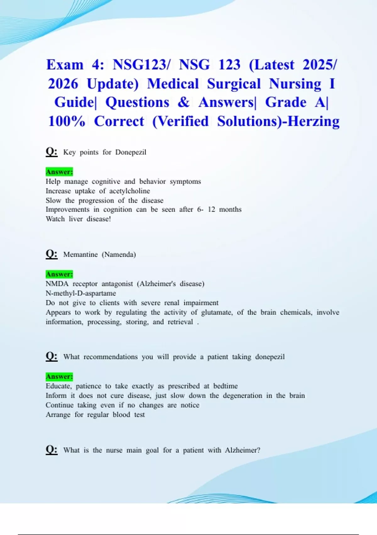 Exam 4: NSG123/ NSG 123 (Latest 2025/ 2026 Update) Medical Surgical ...