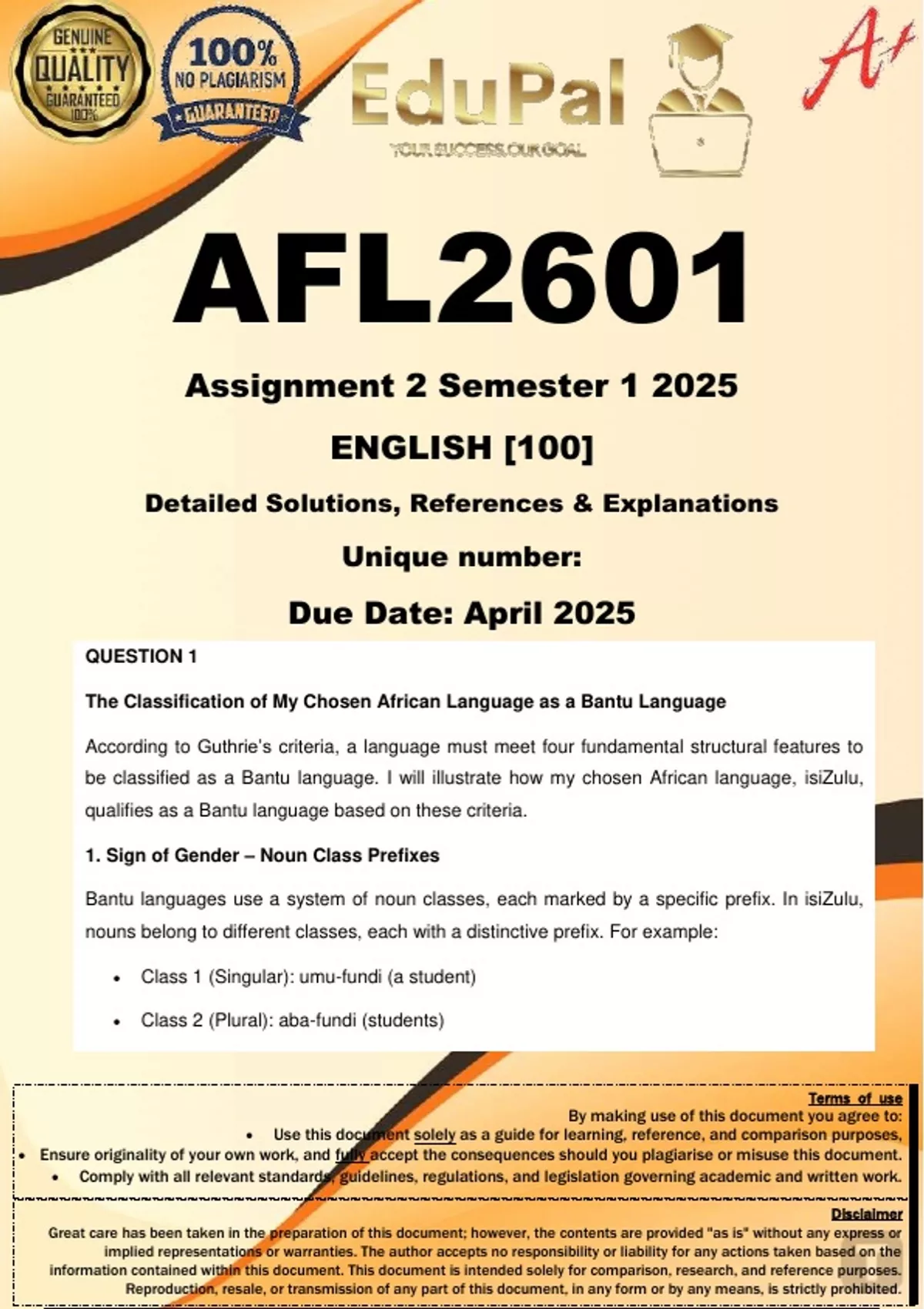 AFL2601 Assignment 2 ENGLISH (COMPLETE ANSWERS) Semester 1 2025 - DUE ...