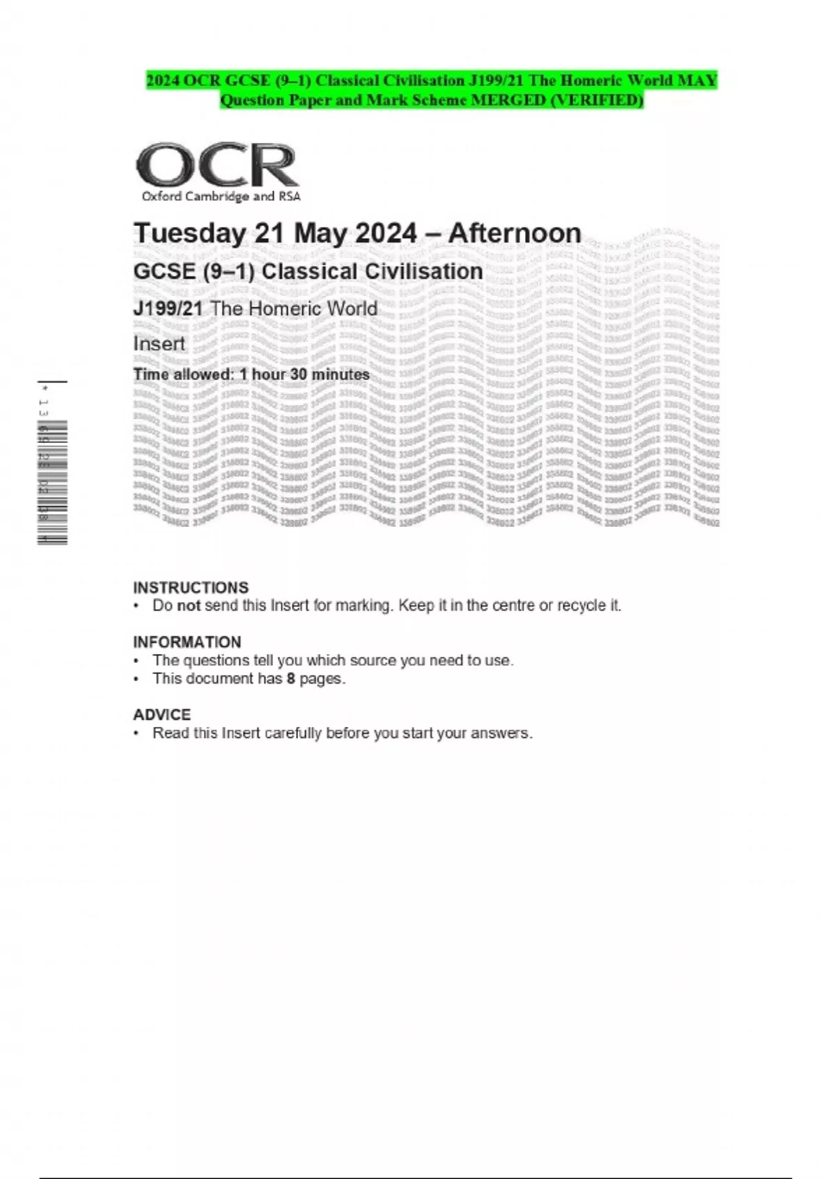 2024 OCR GCSE (9–1) Classical Civilisation J199/21 The Homeric World ...
