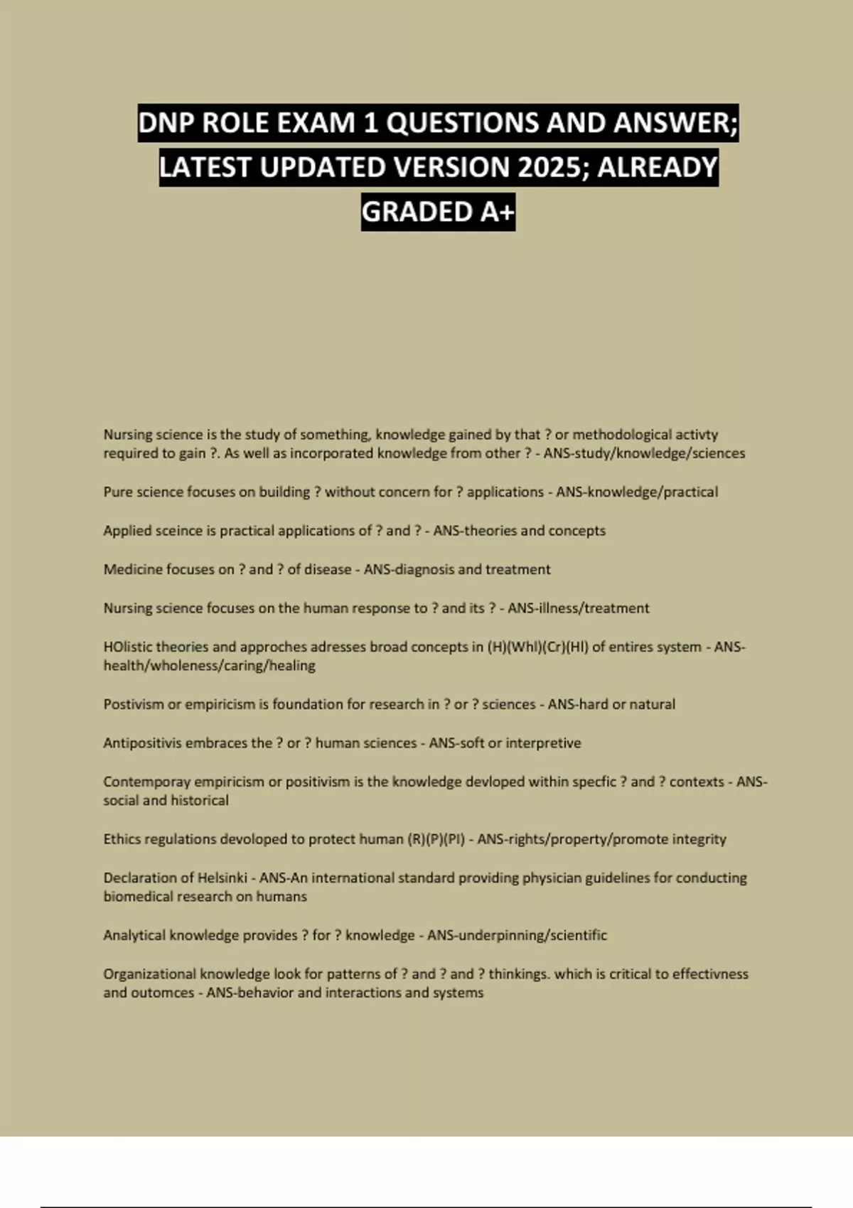 DNP ROLE EXAM 1 QUESTIONS AND ANSWER; LATEST UPDATED VERSION 2025 ...