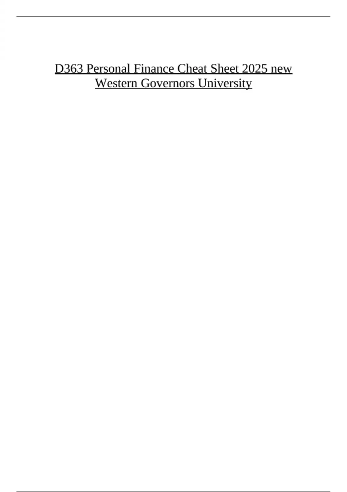 D363 Personal Finance Cheat Sheet 2025 new Western Governors University ...