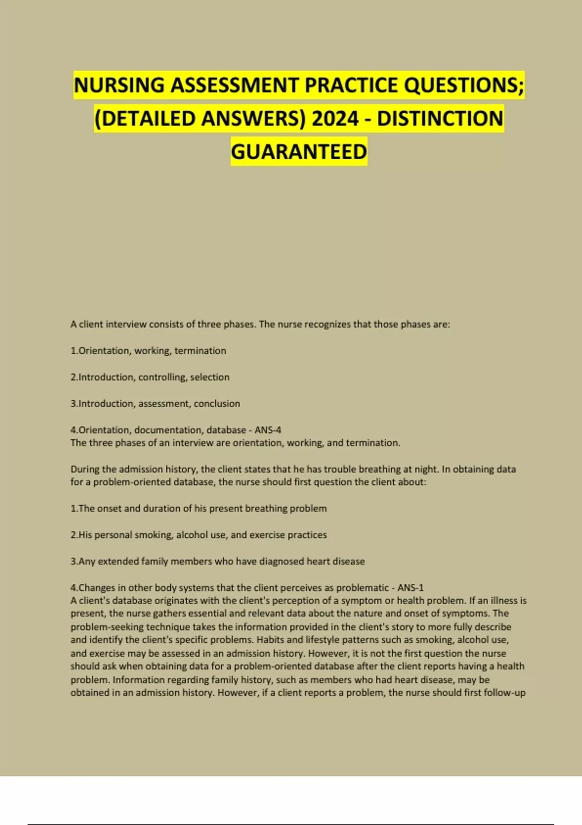 NURSING ASSESSMENT PRACTICE QUESTIONS; (DETAILED ANSWERS) 2024 ...
