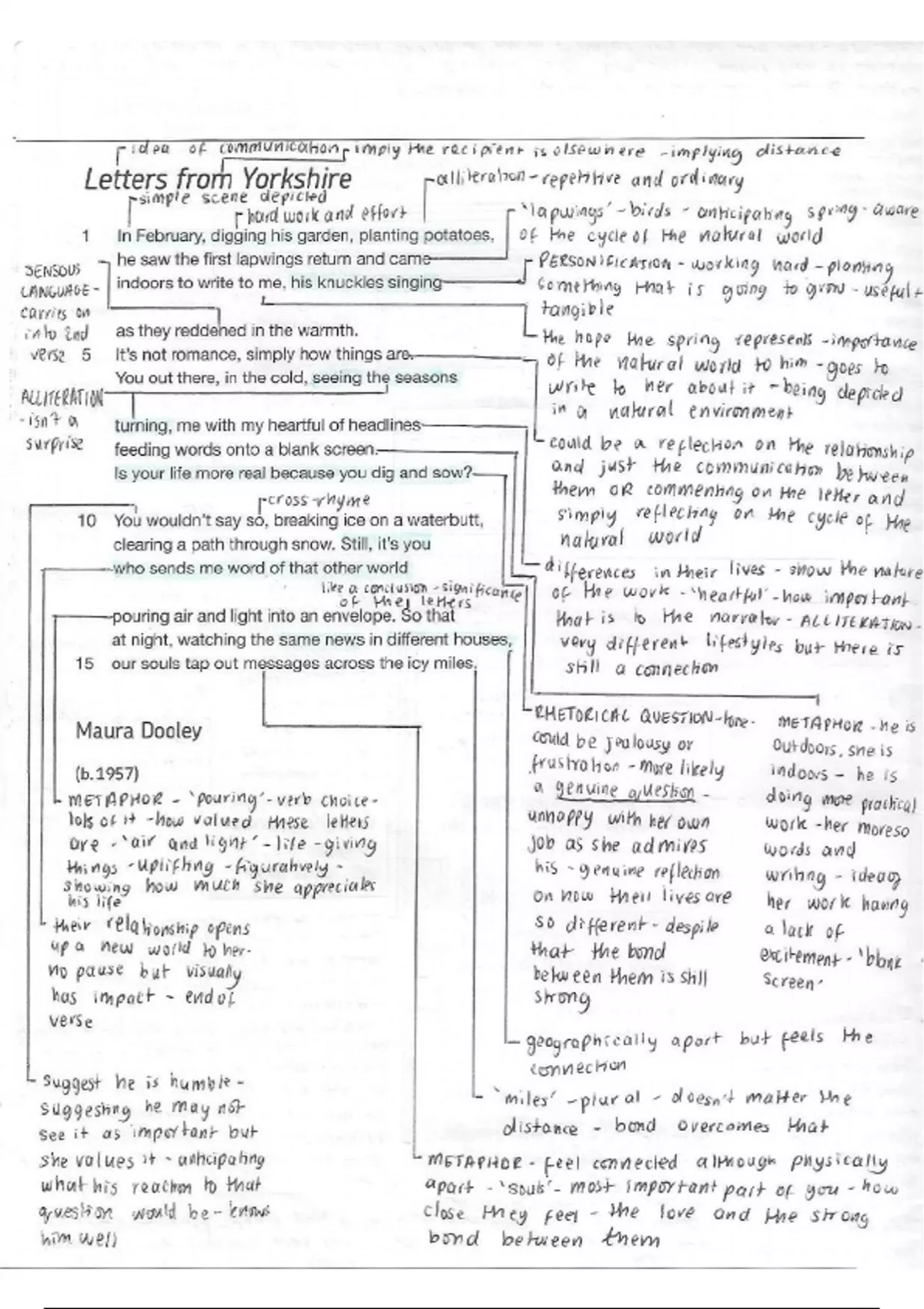 GCSE English Literature Letters From Yorkshire Poem Grade 9 Analysis ...