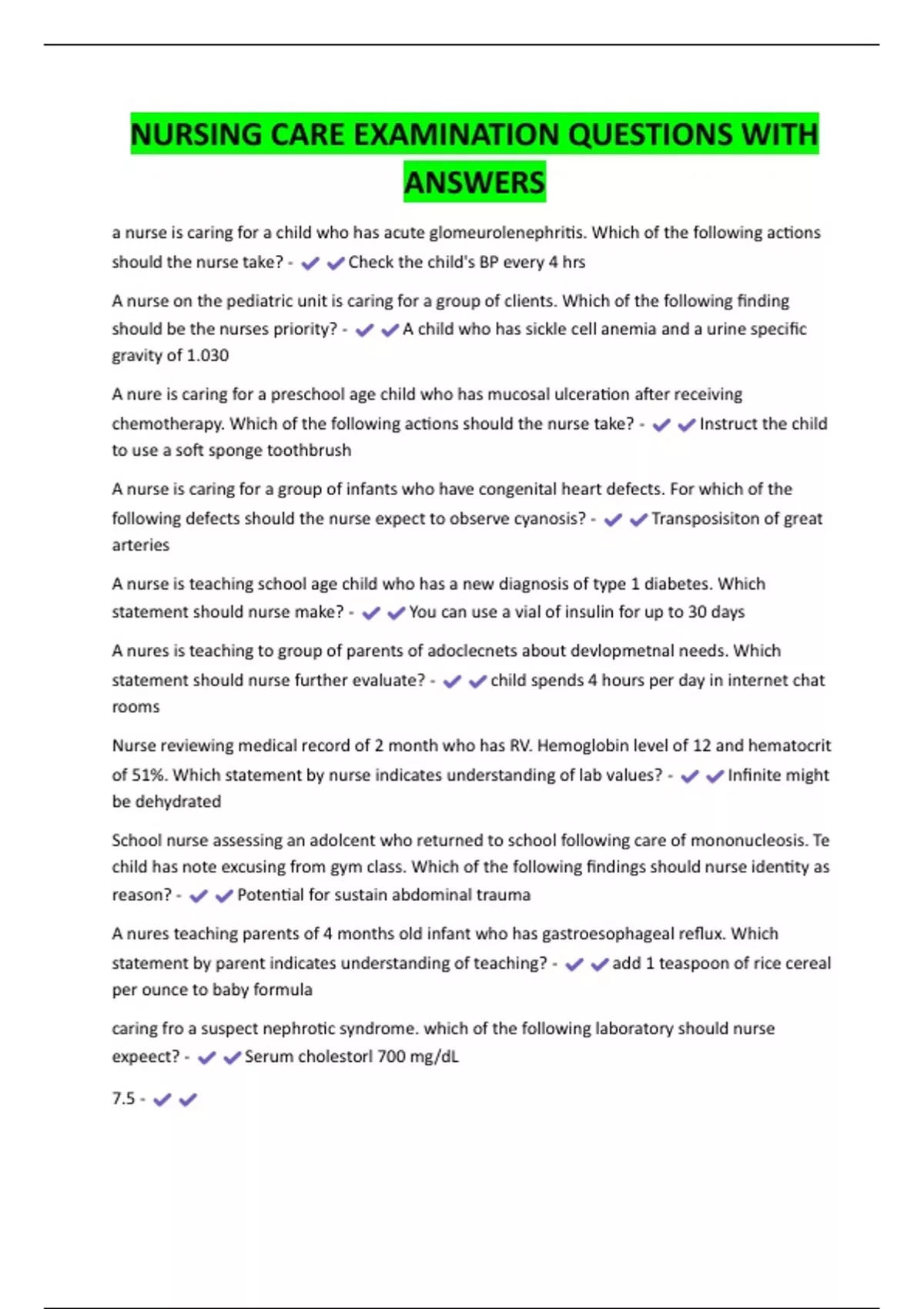 NURSING CARE Exam Cheatsheet 2025/26 | Verified, Graded, and Pass ...