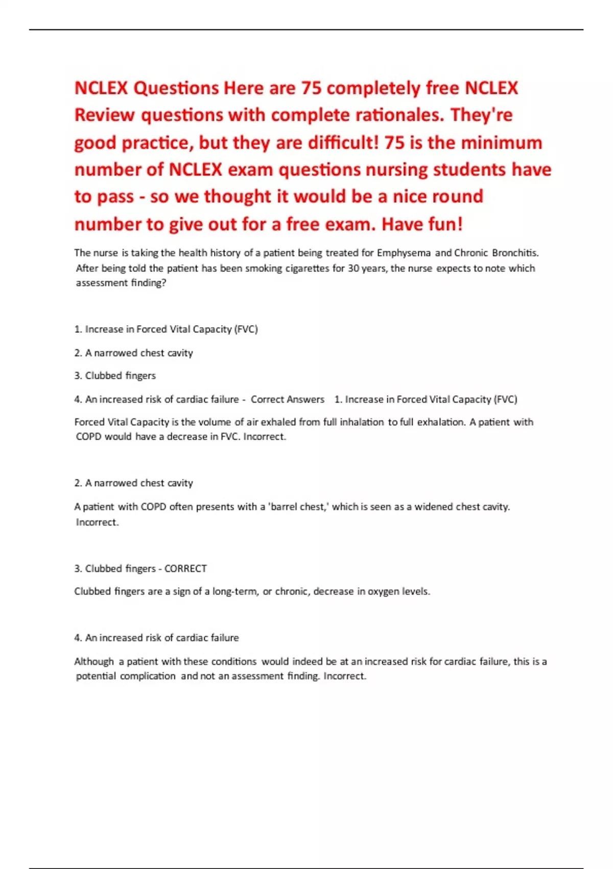 NCLEX Questions Here are 75 completely free NCLEX Review questions with ...