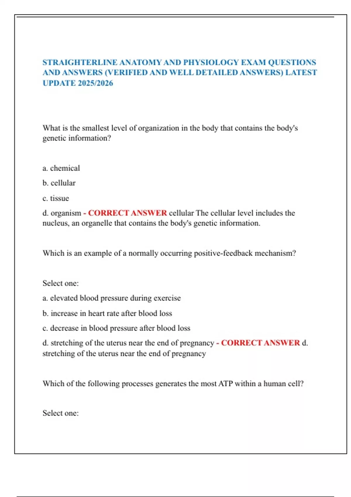 STRAIGHTERLINE ANATOMY AND PHYSIOLOGY MIDTERM EXAM QUESTIONS AND ...