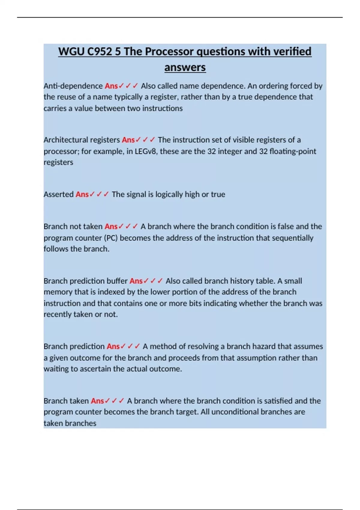 WGU C952 5 The Processor questions with verified answers - WGU C952 - Computer Architecture ...