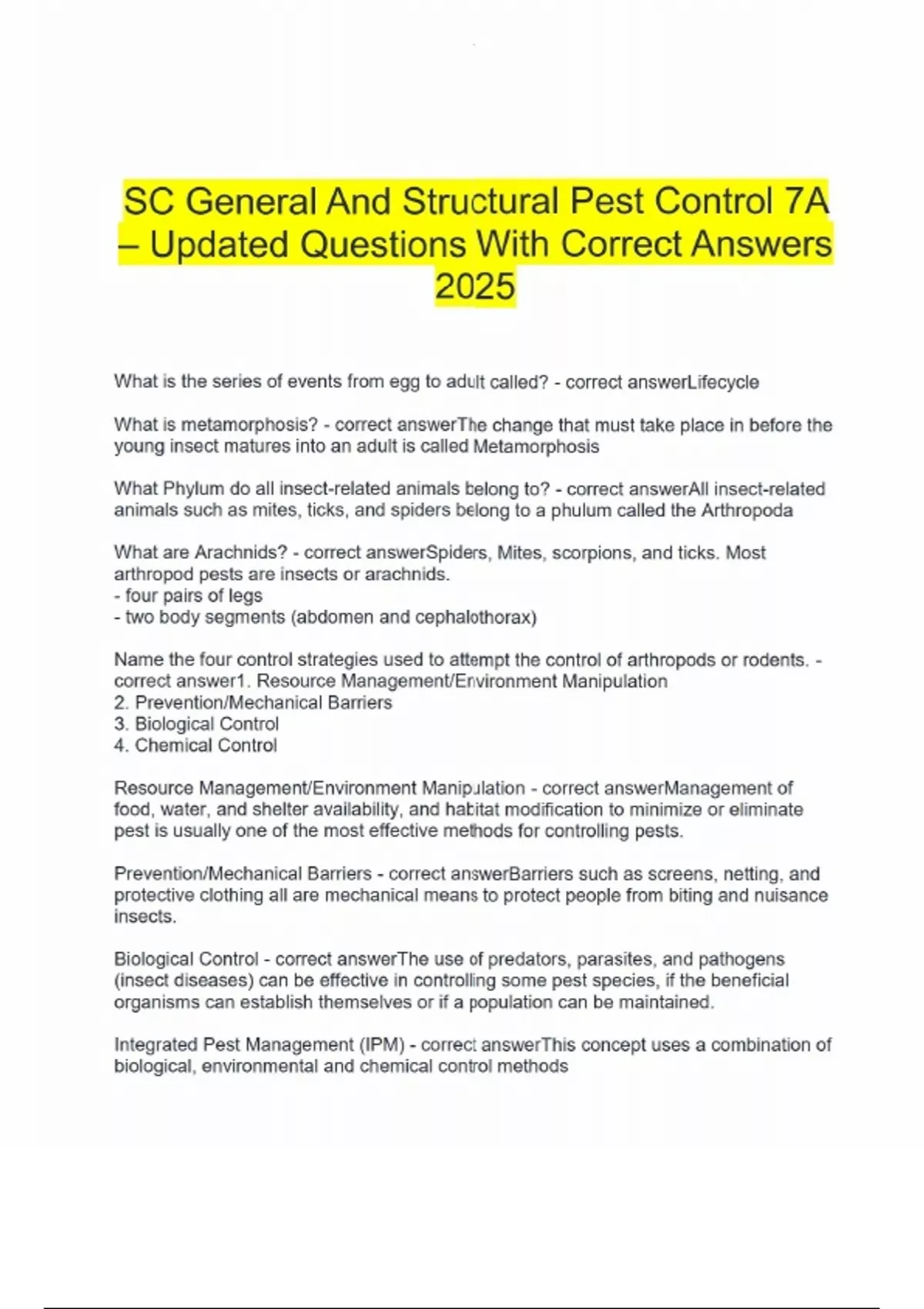 SC General And Structural Pest Control 7A – Updated Questions With ...